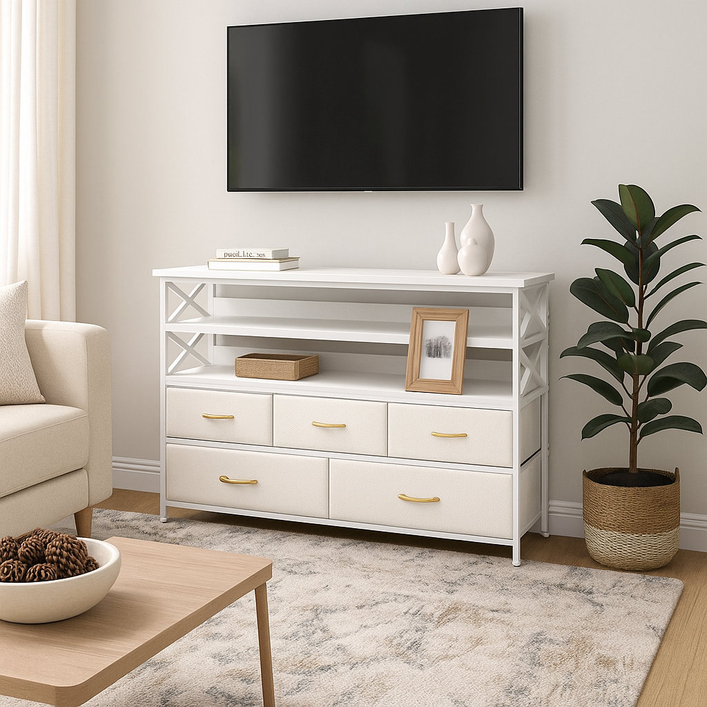 Wrought Studio™ TV Stand Dresser Entertainment Center with LED Lights ...