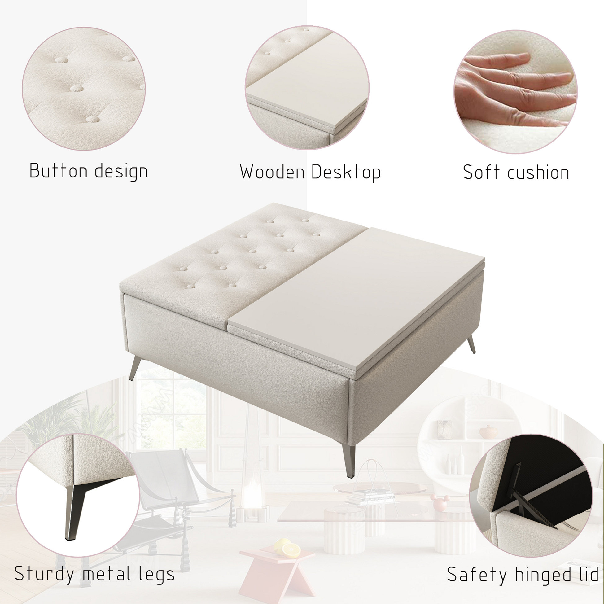 Wrought Studio™ 35 Inch Wide Square Storage Benches Coffee Table With ...