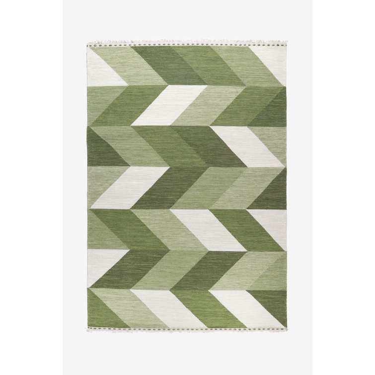 Isabelline Bayside Handwoven Wool Green/White Rug | Wayfair.co.uk