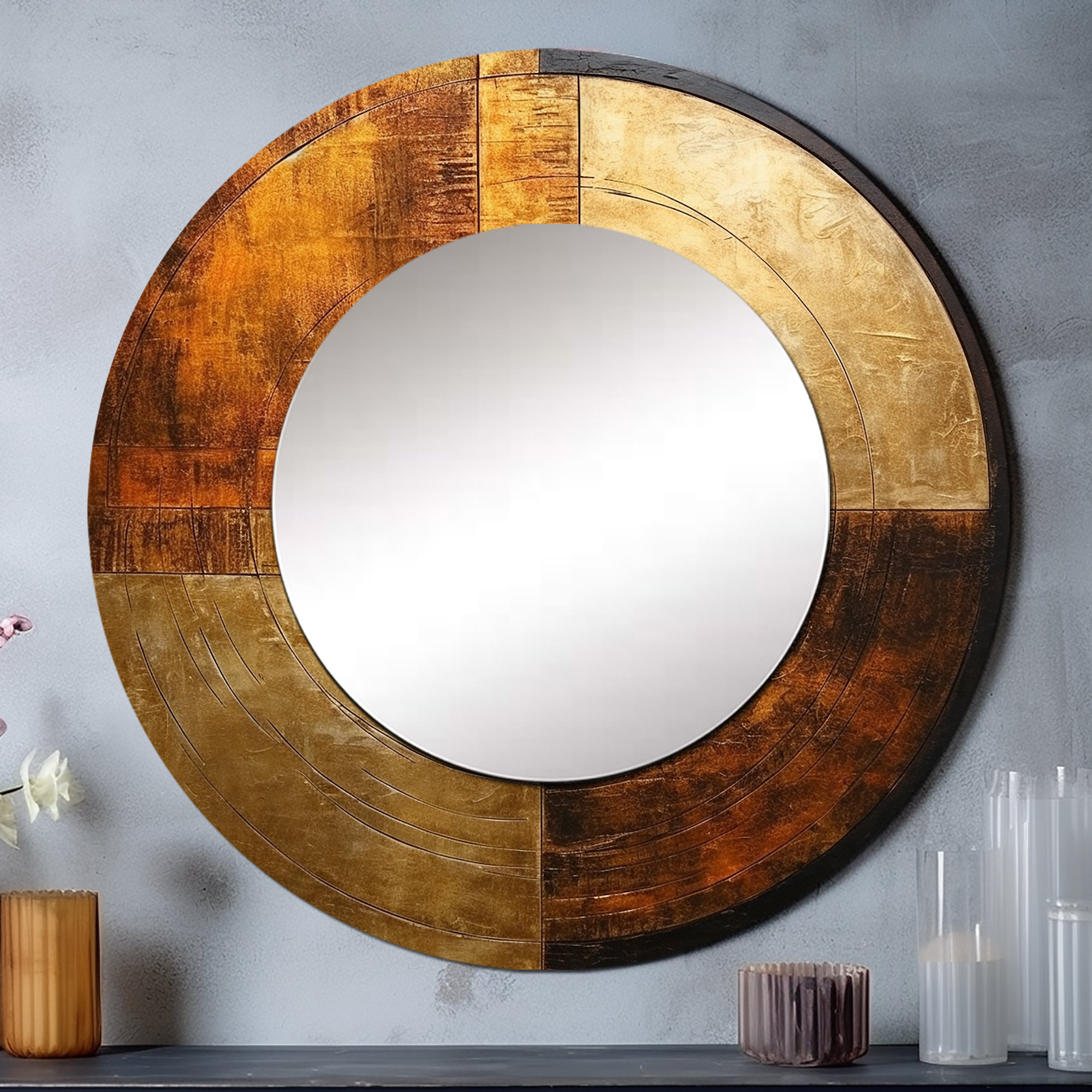 Design Art Brilliance Symetry - Abstract Shapes Round Mirror Wall Decor ...