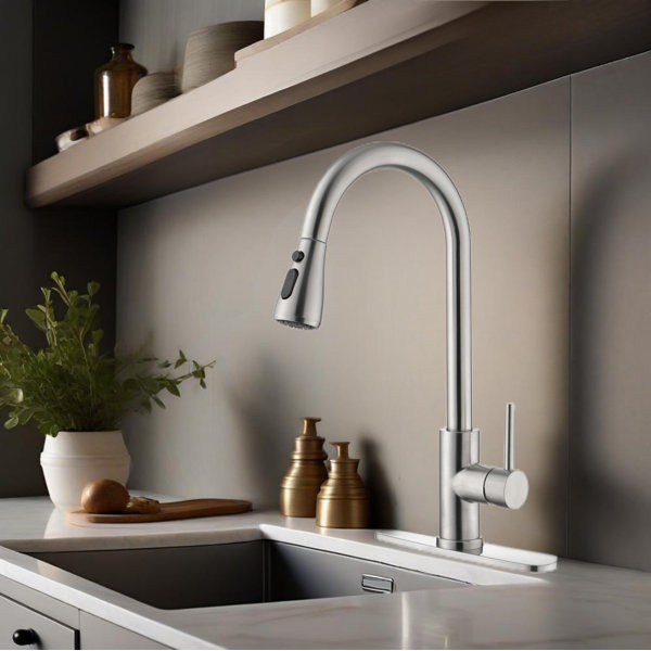 mascopper Single Handle High Arc Brushed Nickel Pull Out Kitchen Faucet ...