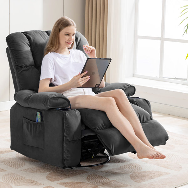 Ebern Designs Swivel Glider Recliner Chair With Massage And Heat ...