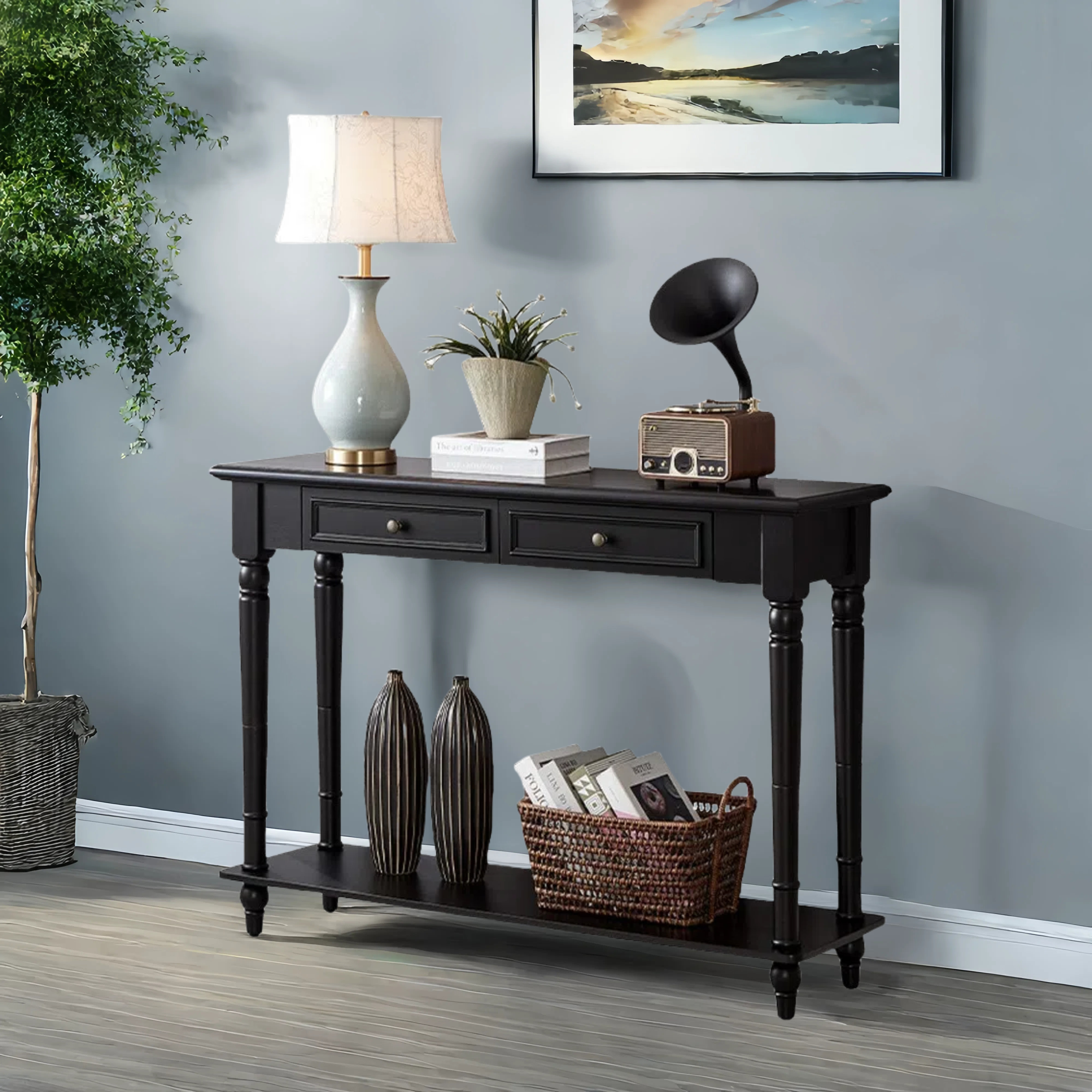 LIZIYE American Style Solid Wood Black Console Table | Wayfair