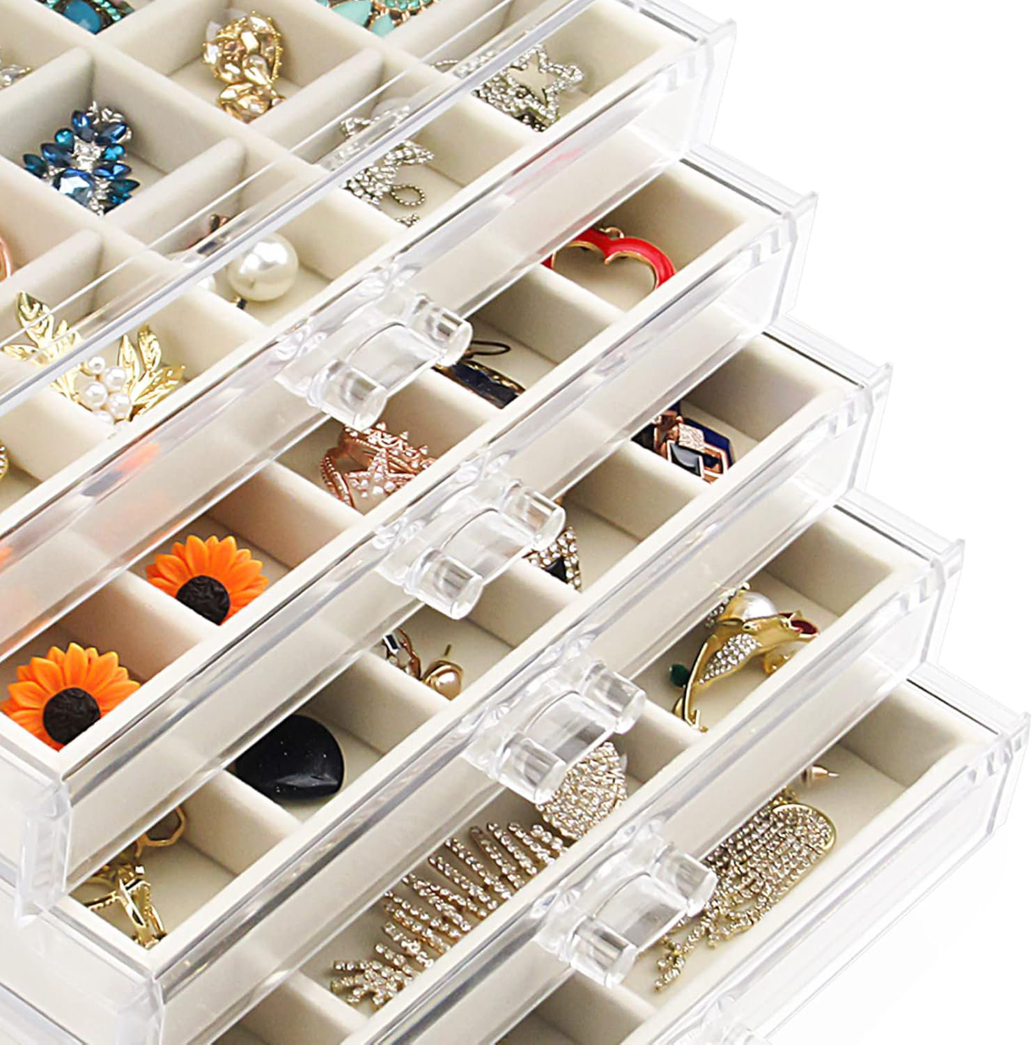 Ivy Bronx Acrylic Jewellery Box with 5 Drawers, Clear Earring Storage ...