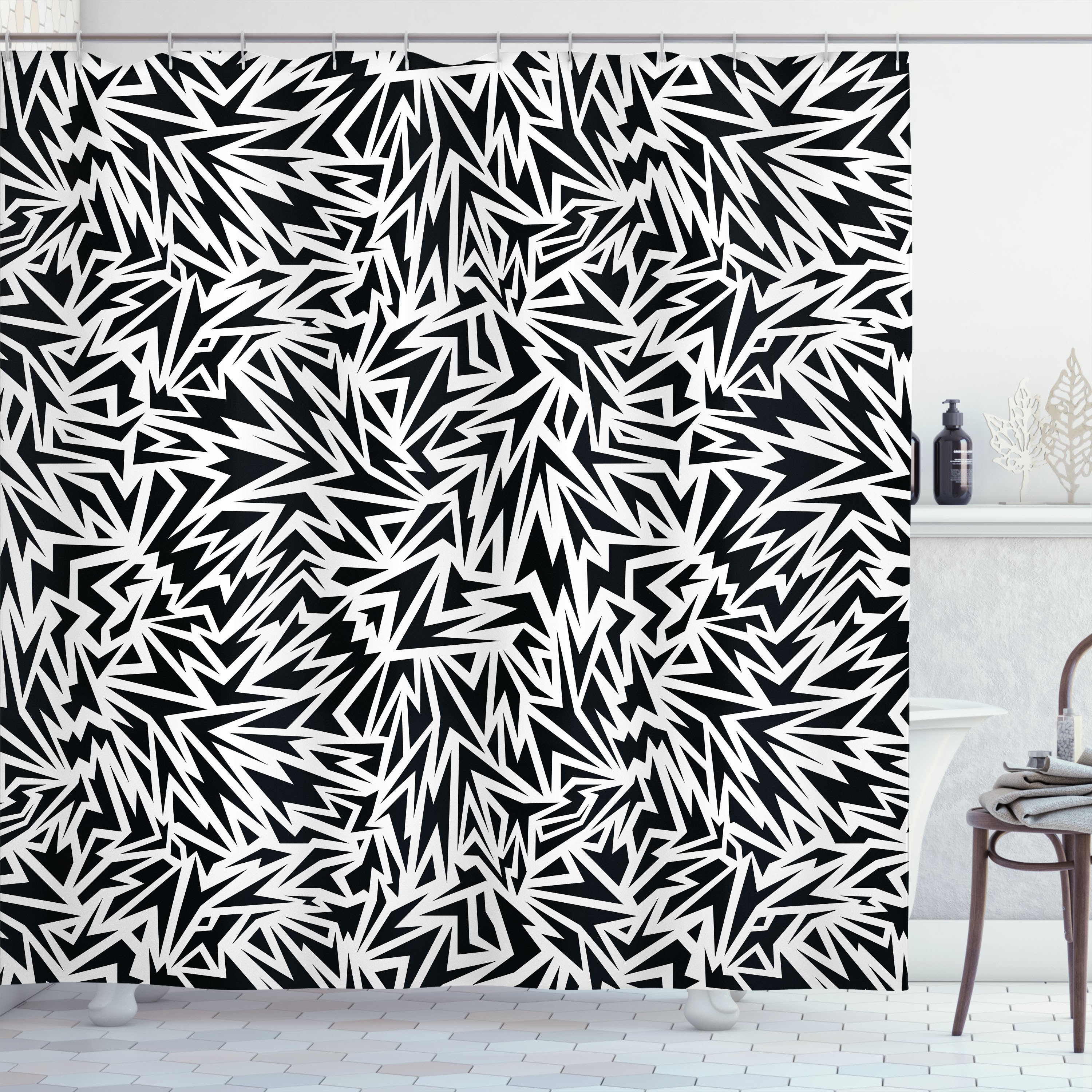 Ivy Bronx Black and White Shower Curtain Sharp Shapes Black White | Wayfair