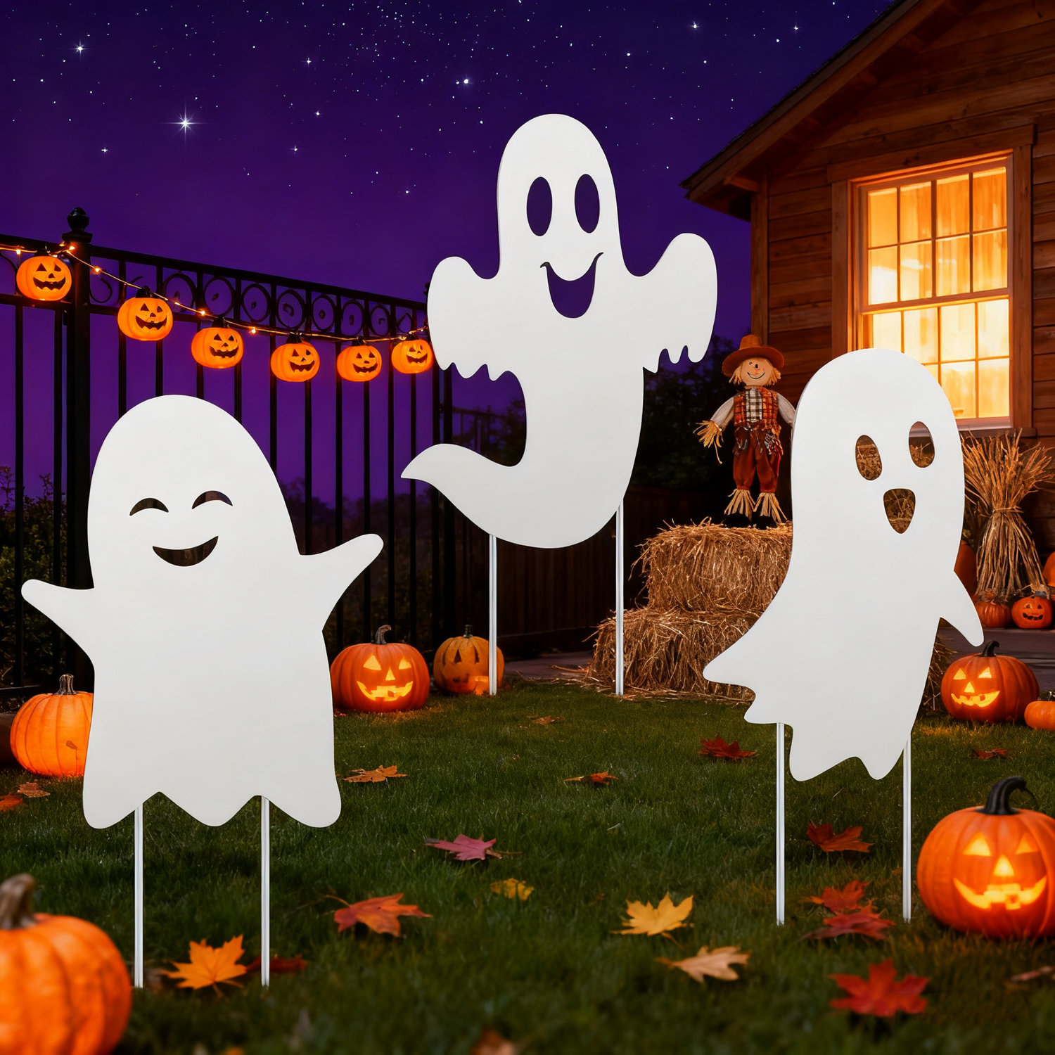 The Holiday Aisle® Halloween Ghost Yard Signs - 3 Pack Cute Ghost Lawn ...