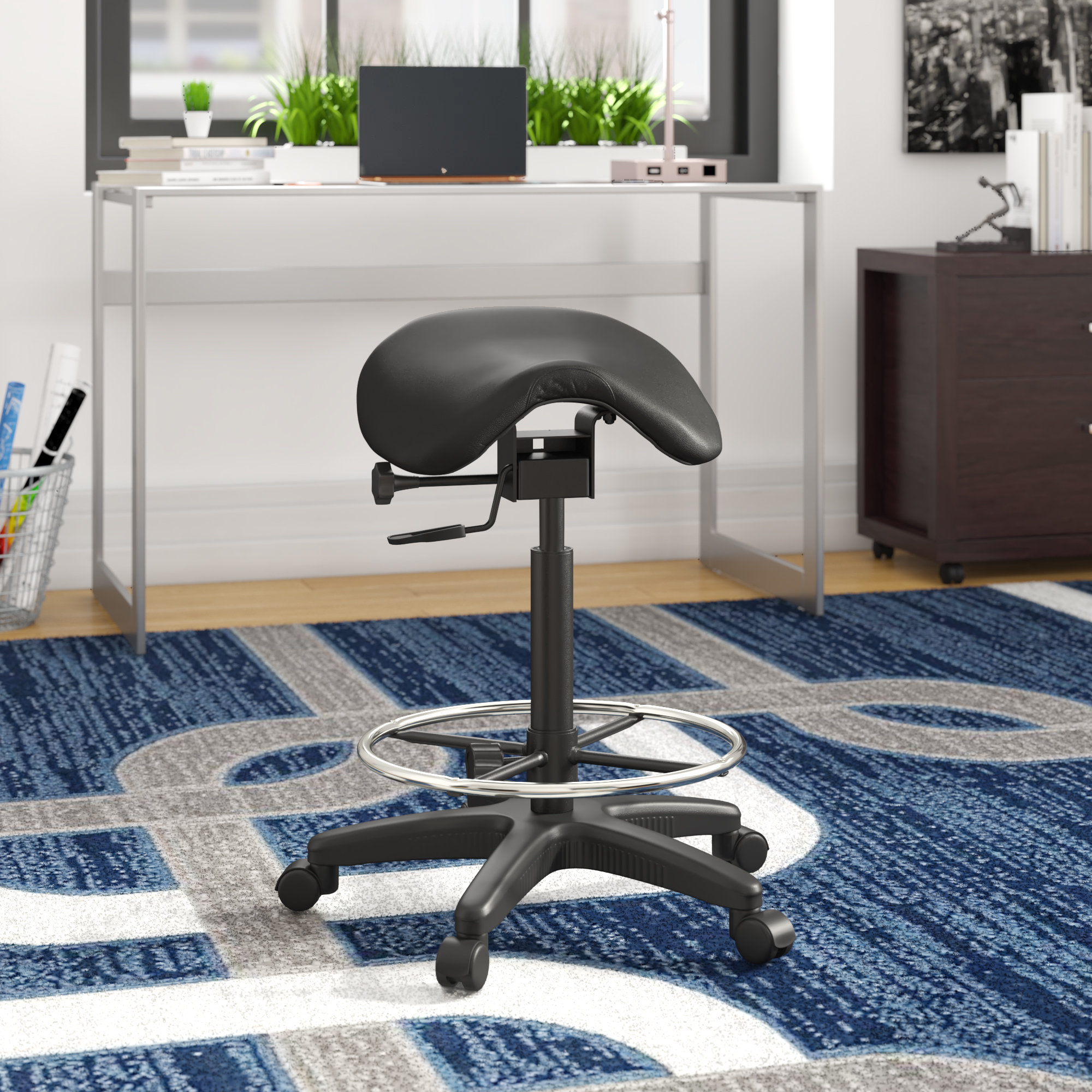 Wrought Studio™ Bouley Height Adjustable Backless Lab Stool with Saddle ...