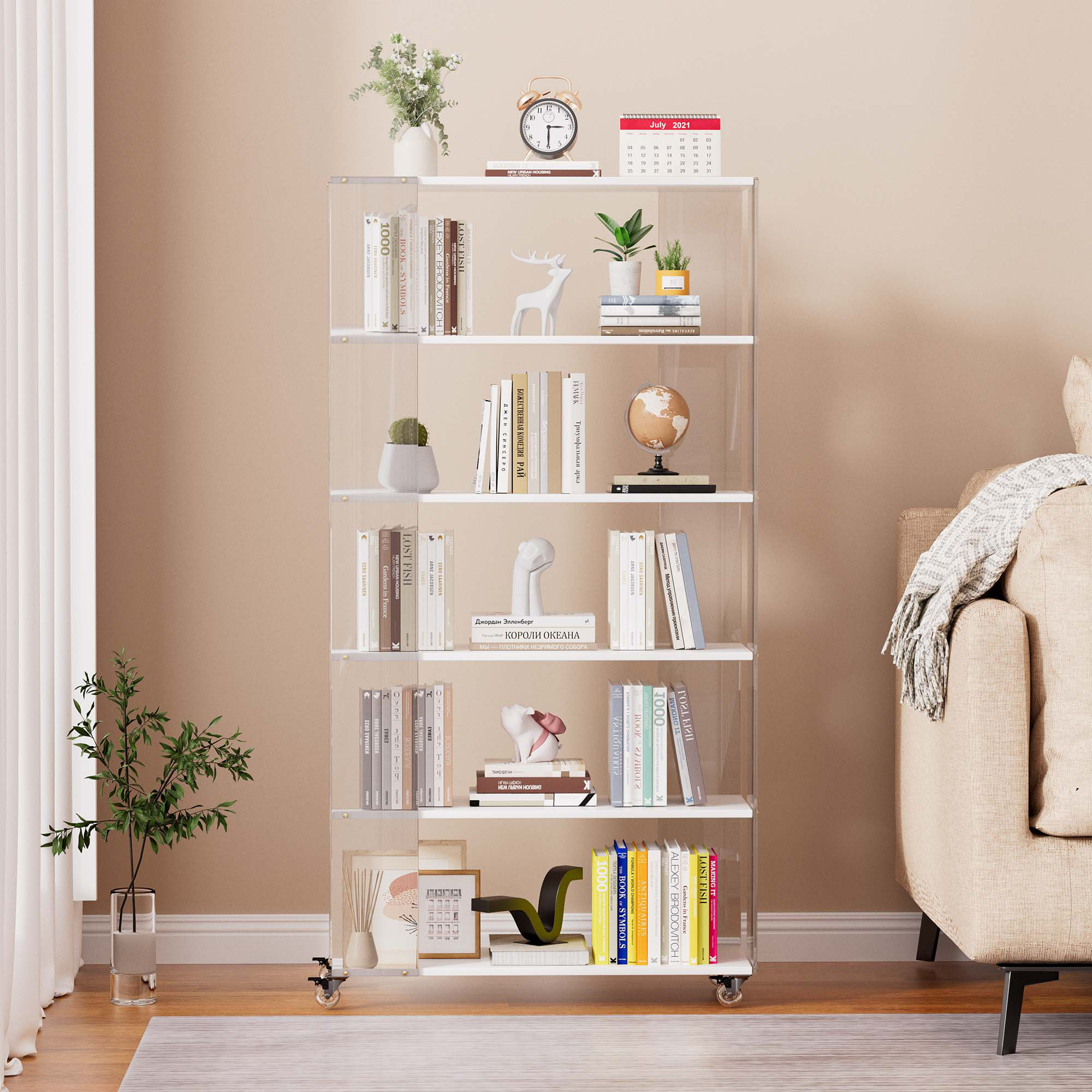 Latitude Run® 5 Tiers Acrylic Bookcase With Wheels | Wayfair