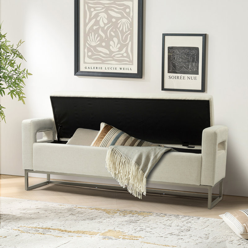 Wade Logan® Anavaeh Minimalist 59'' Wide Upholstered Flip Top Storage ...