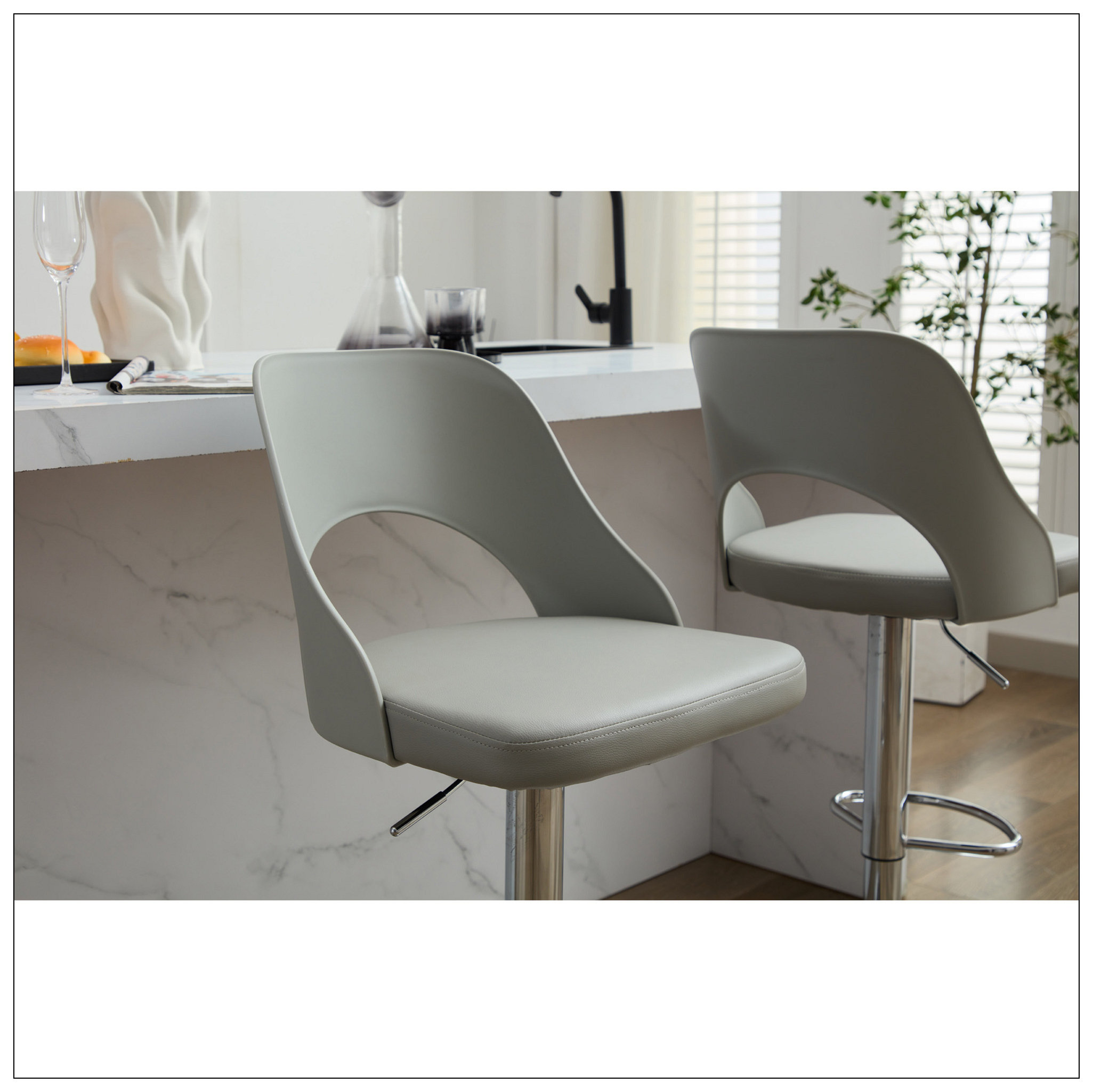 Orren Ellis Bar Stools Set Of 2 Modern Black PU Counter Height Barstool ...