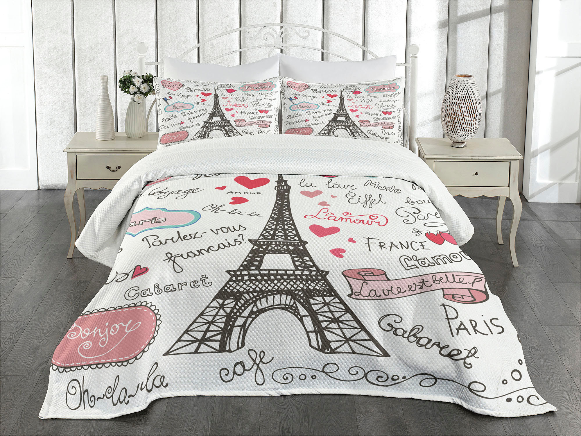 Ambesonne Eiffel Tower Bedspread Paris Letter Heart | Wayfair