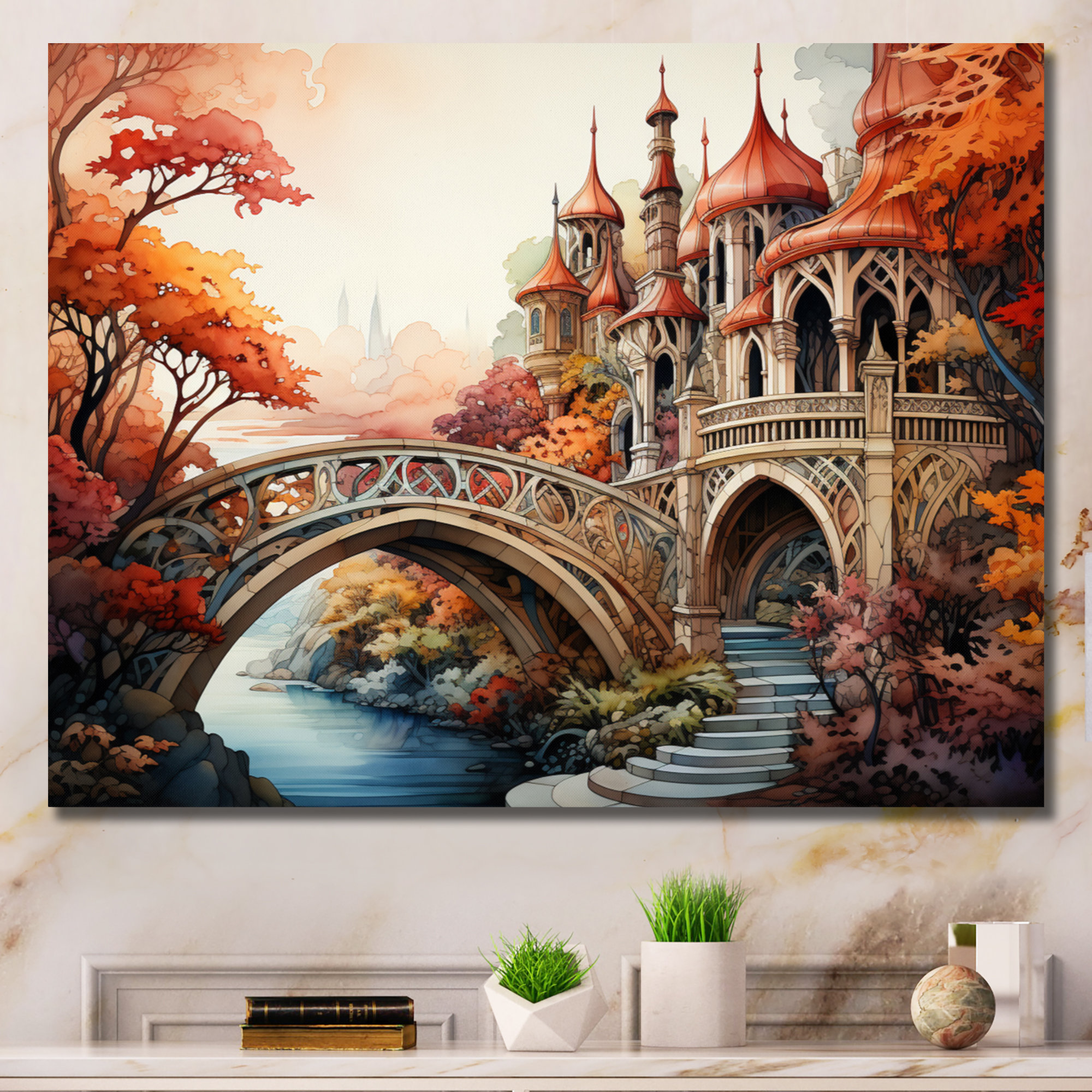 Red Barrel Studio® Orange Bridge Whimsical Archway Framed On Canvas ...
