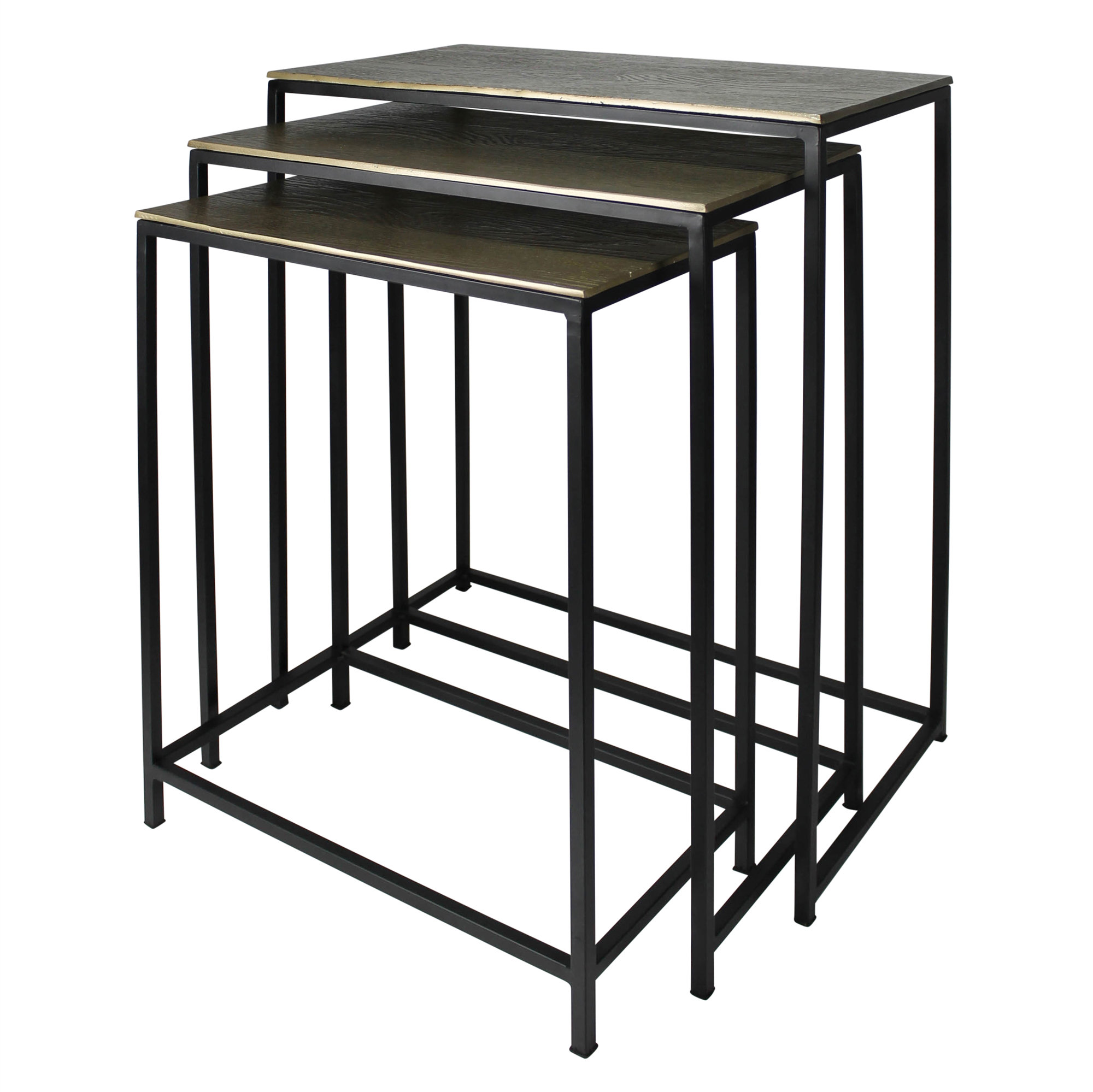 HomeRoots Set of Three Brass and Black Aluminum and Iron Frame Nested ...