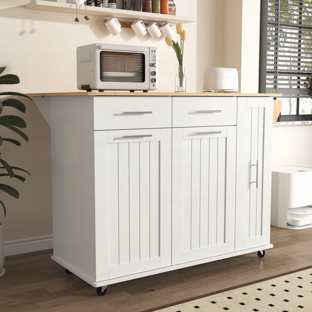 Latitude Run® Lockable Kitchen Island With Drop Leaf, Drawers And Rack ...