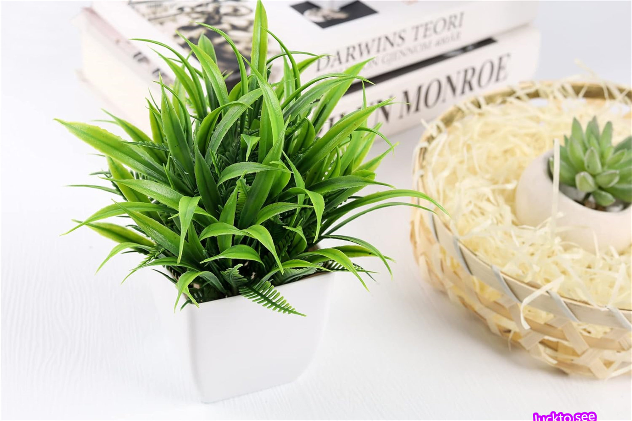 MAKBEZ Artificial Potted Plants for Table Desk Home Bathroom Office ...