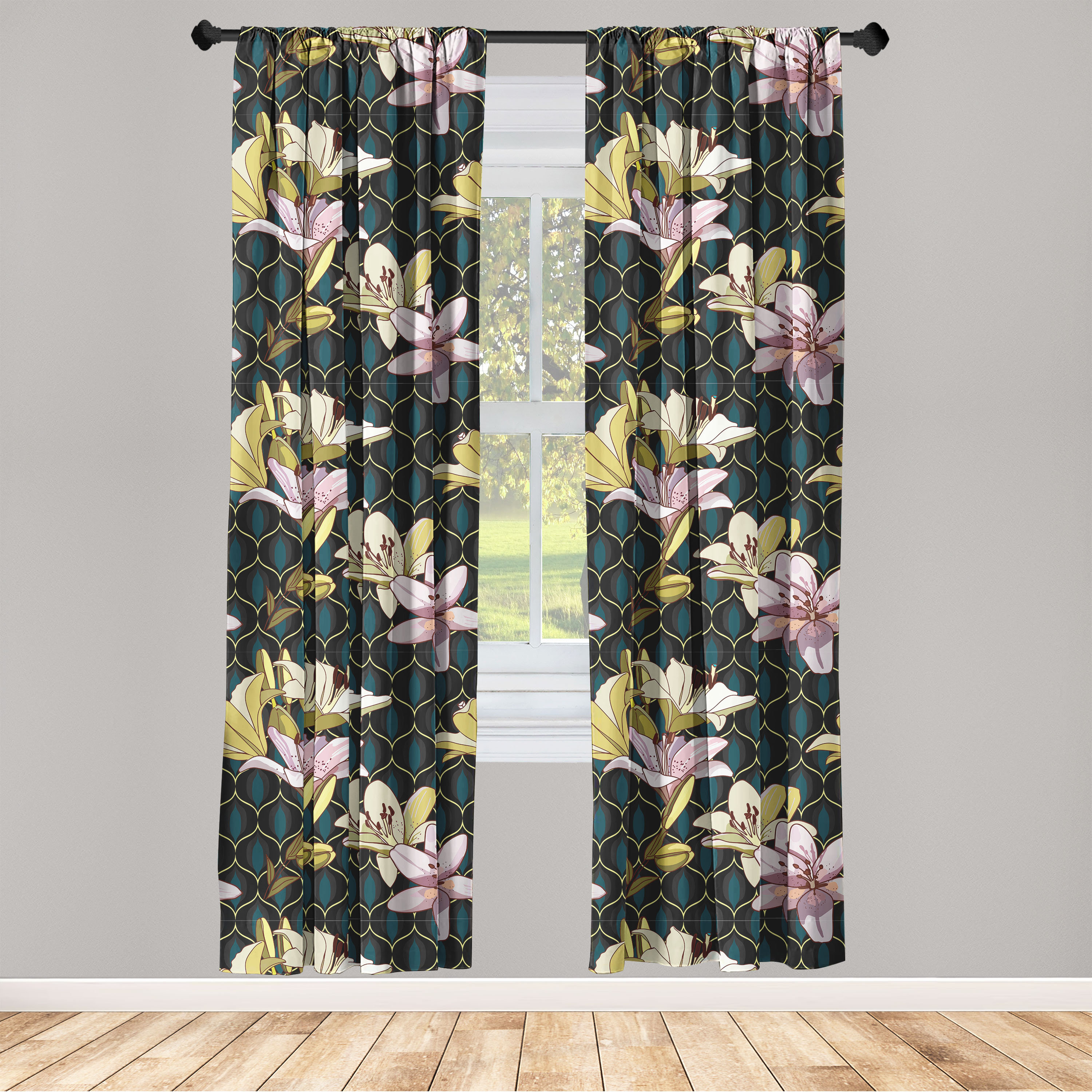 East Urban Home Flowery Art Curtains Alstroemerias on Mesh Pair 426821 ...