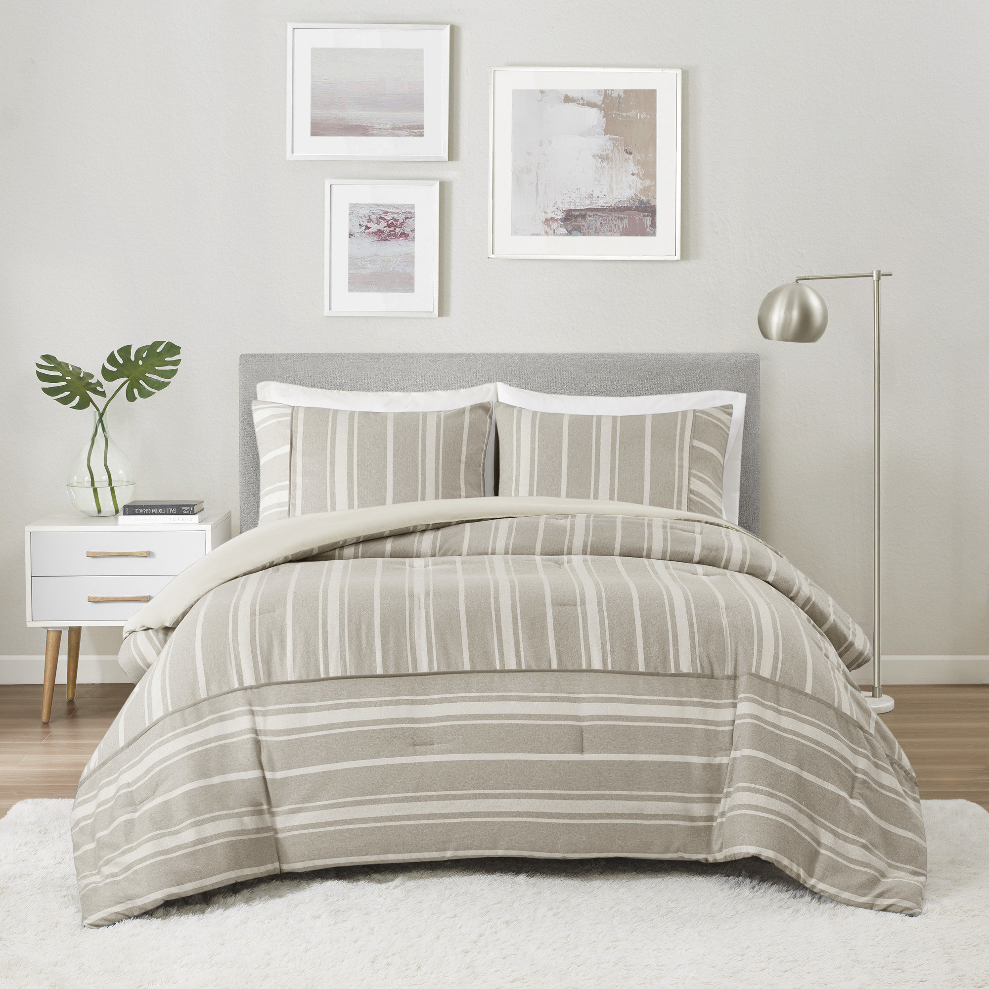Beautyrest Kent 3 Piece Striped Herringbone Oversized Comforter Set ...