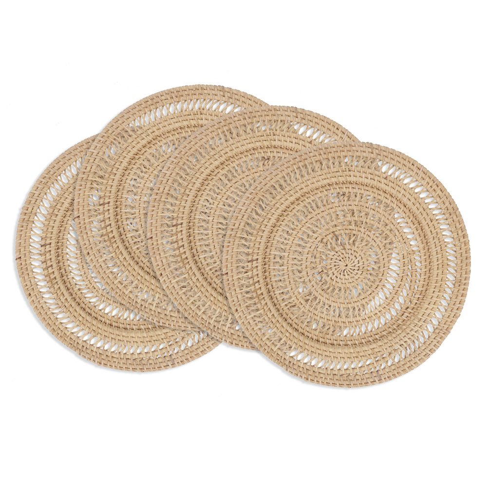 Bayou Breeze Handwoven Rustic Rattan Decorative Charger Plates 13 ...