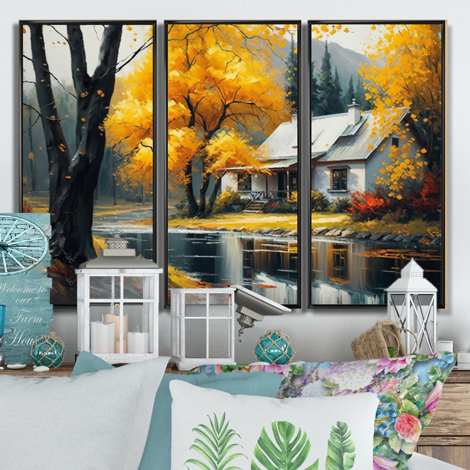 Design Art Cabin In The Woods In Fall - Farmhouse / Country Canvas Wall ...