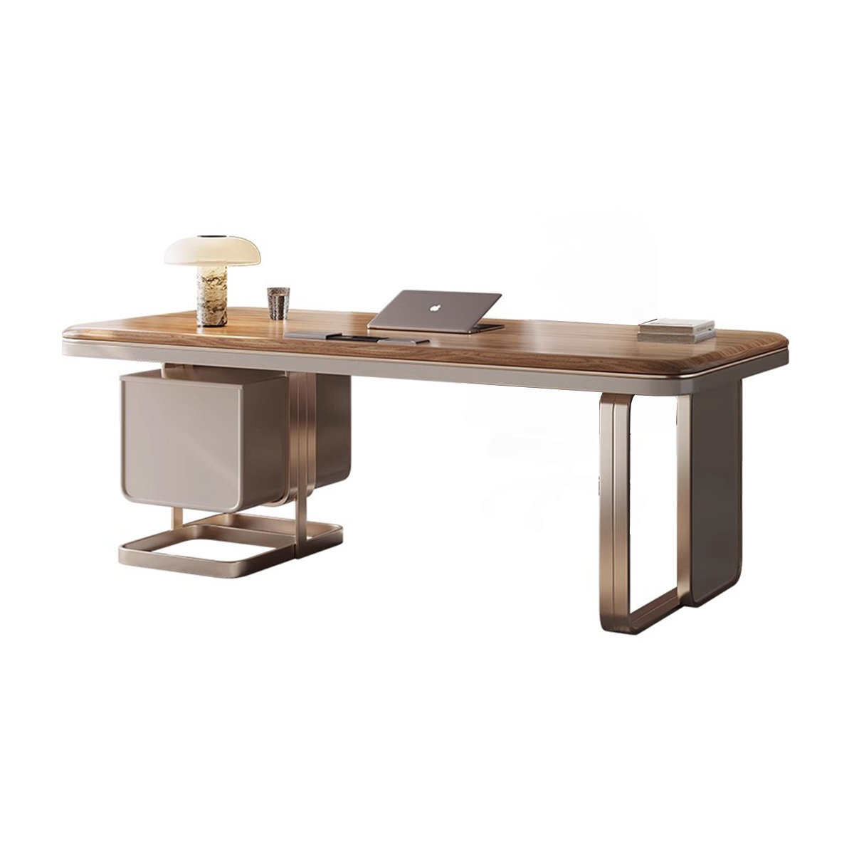 BELSUB Italian Minimalist Walnut Veneer Computer Desk with Built-in ...