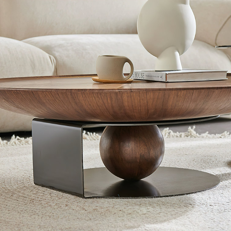 Premium Feeling Light Luxury Modern Simple Walnut Round Coffee Table