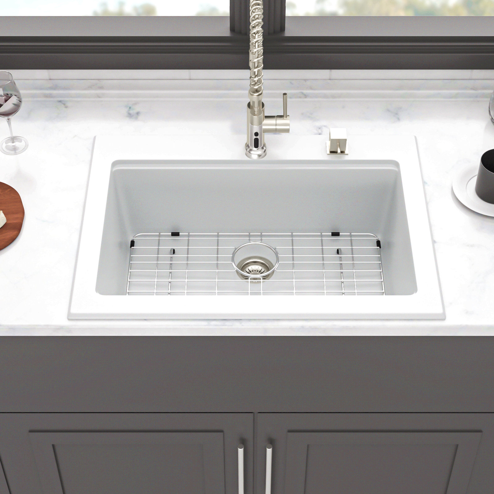 DAPPER DOODLES INC Quartz Kitchen Sink - White Granite Composite ...