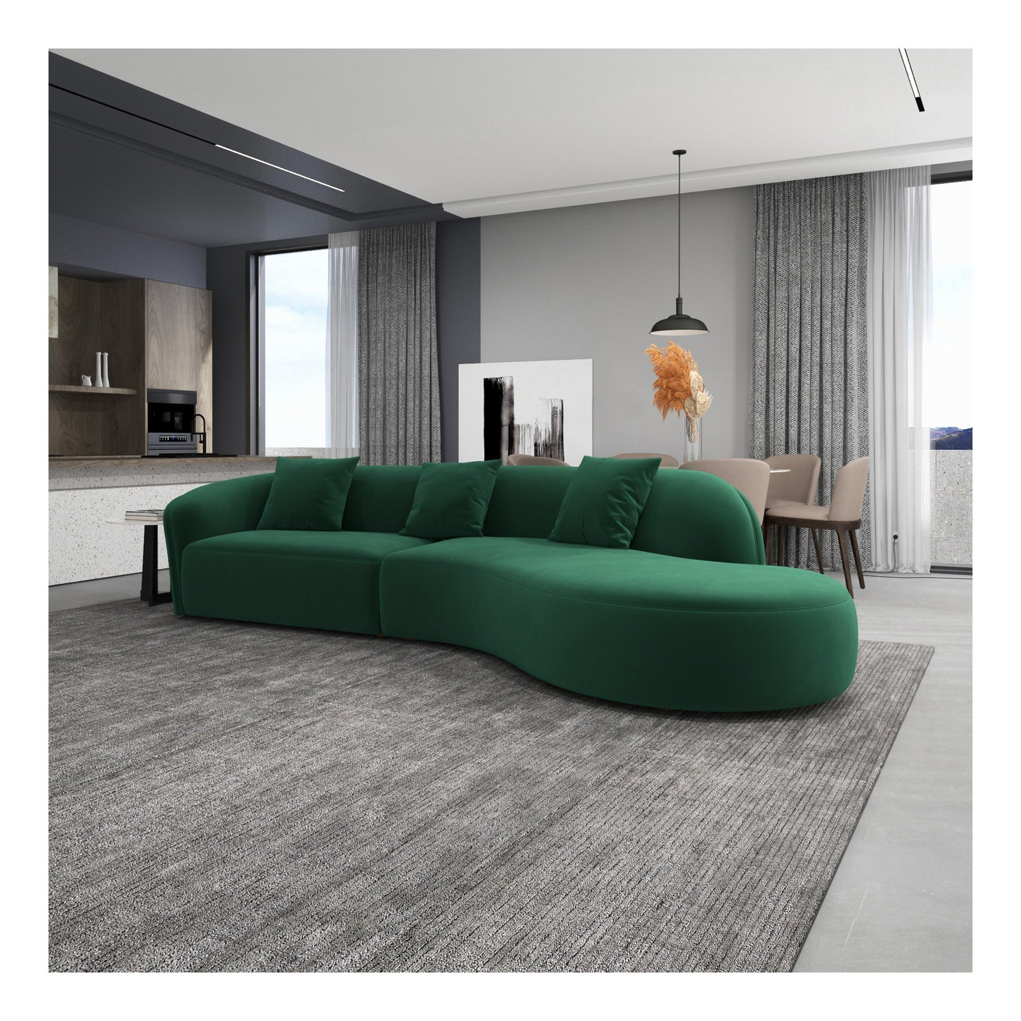 Hokku Designs Elijah Japandi Style Curvy Sectional Sofa 126" - Wayfair ...