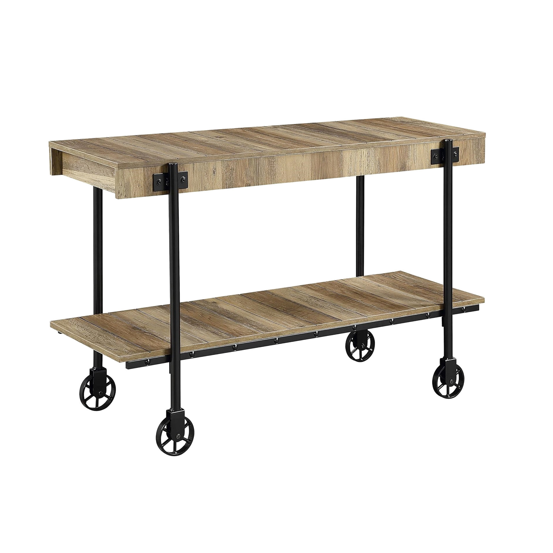 Williston Forge Modern Industrial Console With Natural Tone Slats And ...