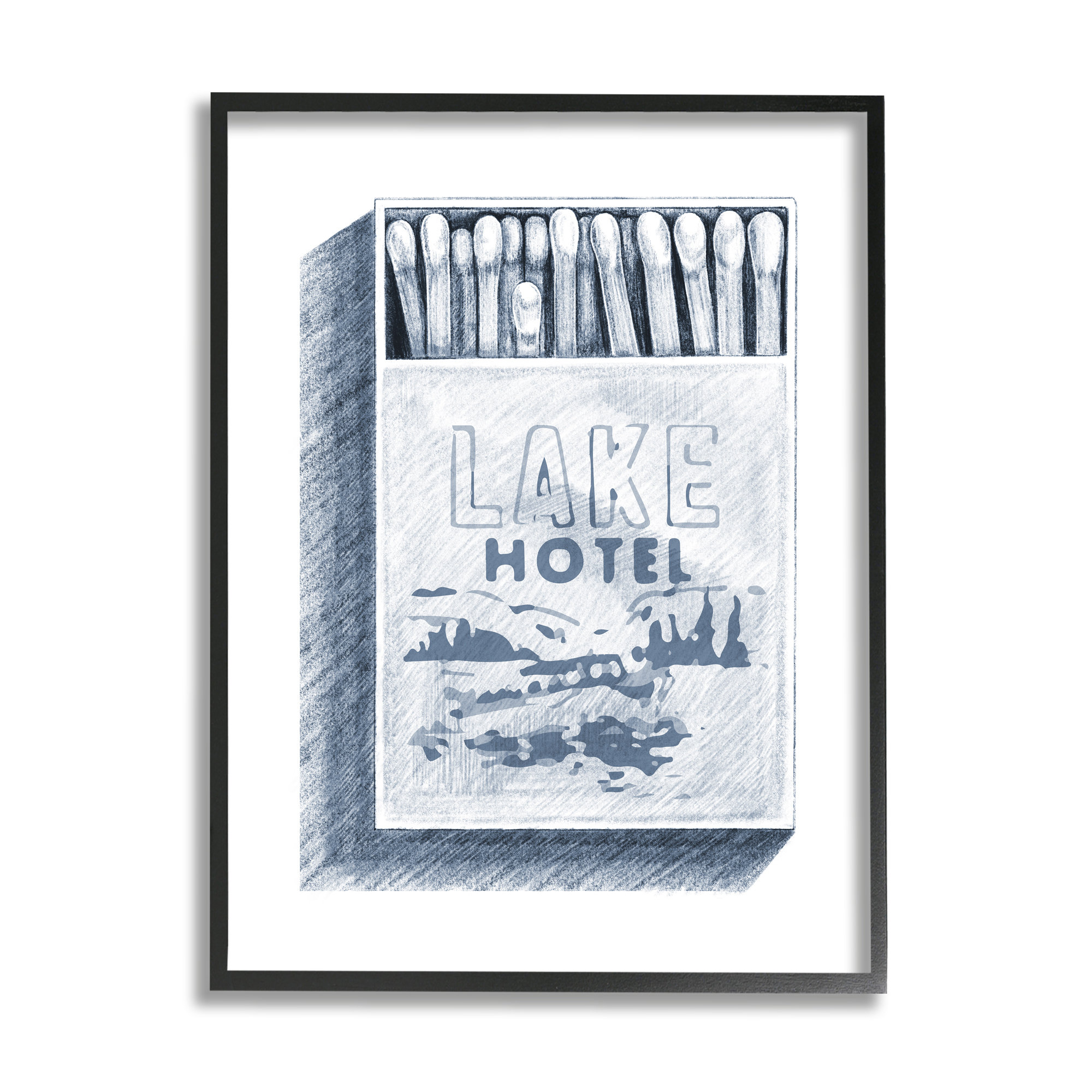 Stupell Industries Lake Hotel Matchbook Drawing Framed Giclee Art By ...