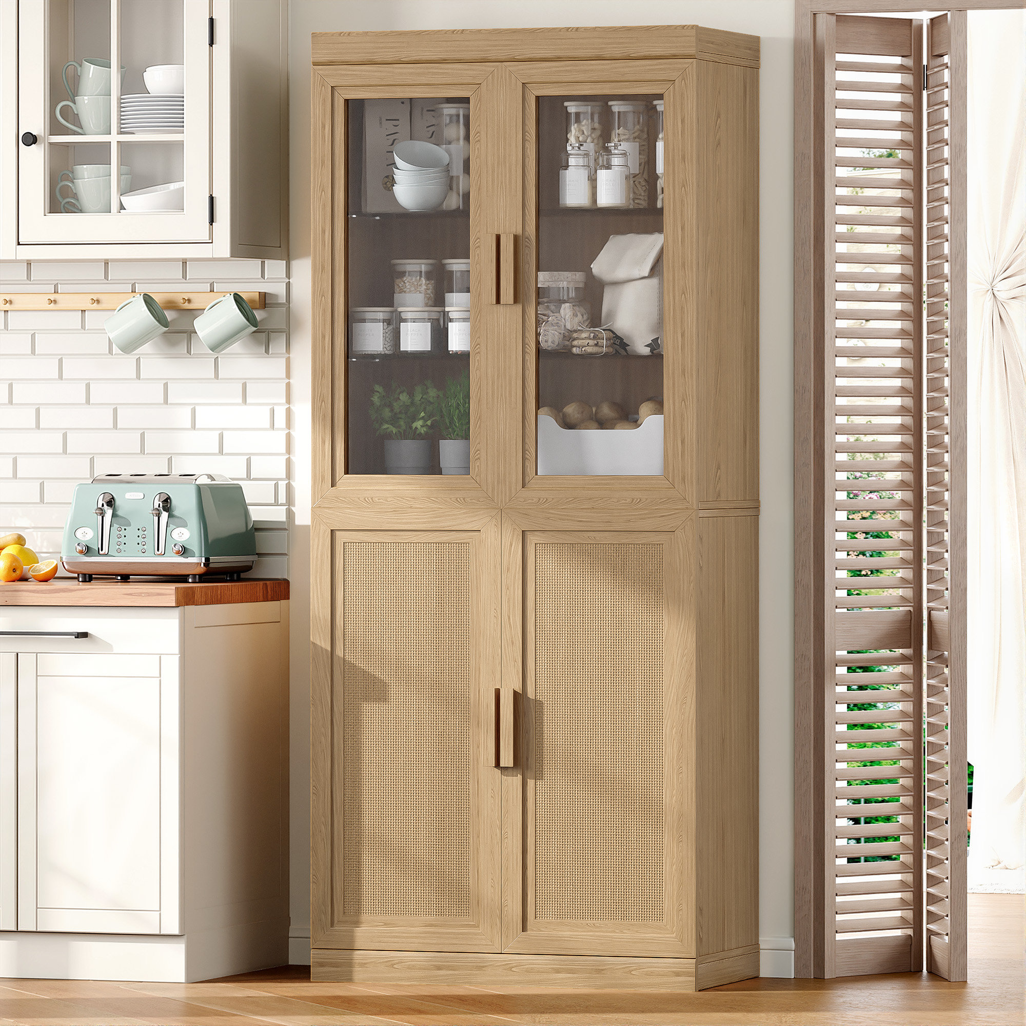Lark Manor™ Wood Kitchen Pantry Cabinets Tall Storgae Cabinet Set of 2 ...