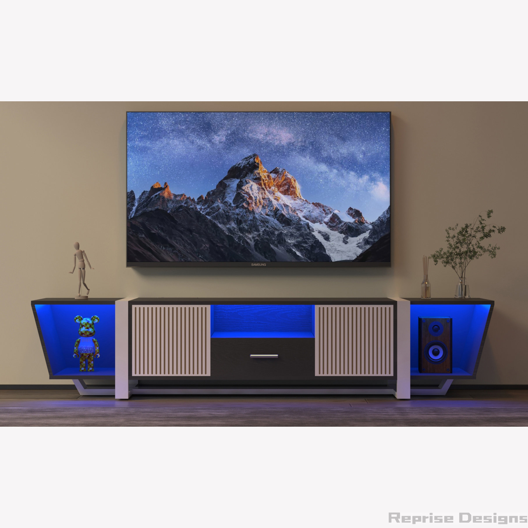 Reprise Designs TV Console with Large Storage Cabinets for TVs up to 75 ...