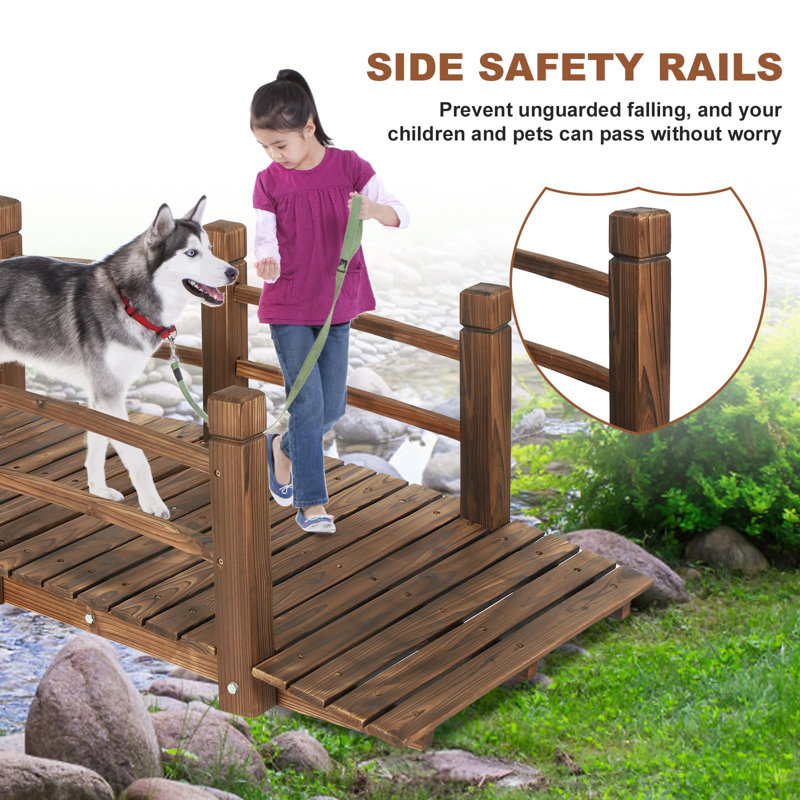 HOMEDIARY Fir Wood Garden Bridge, Outdoor Arc Footbridge Walkway With ...