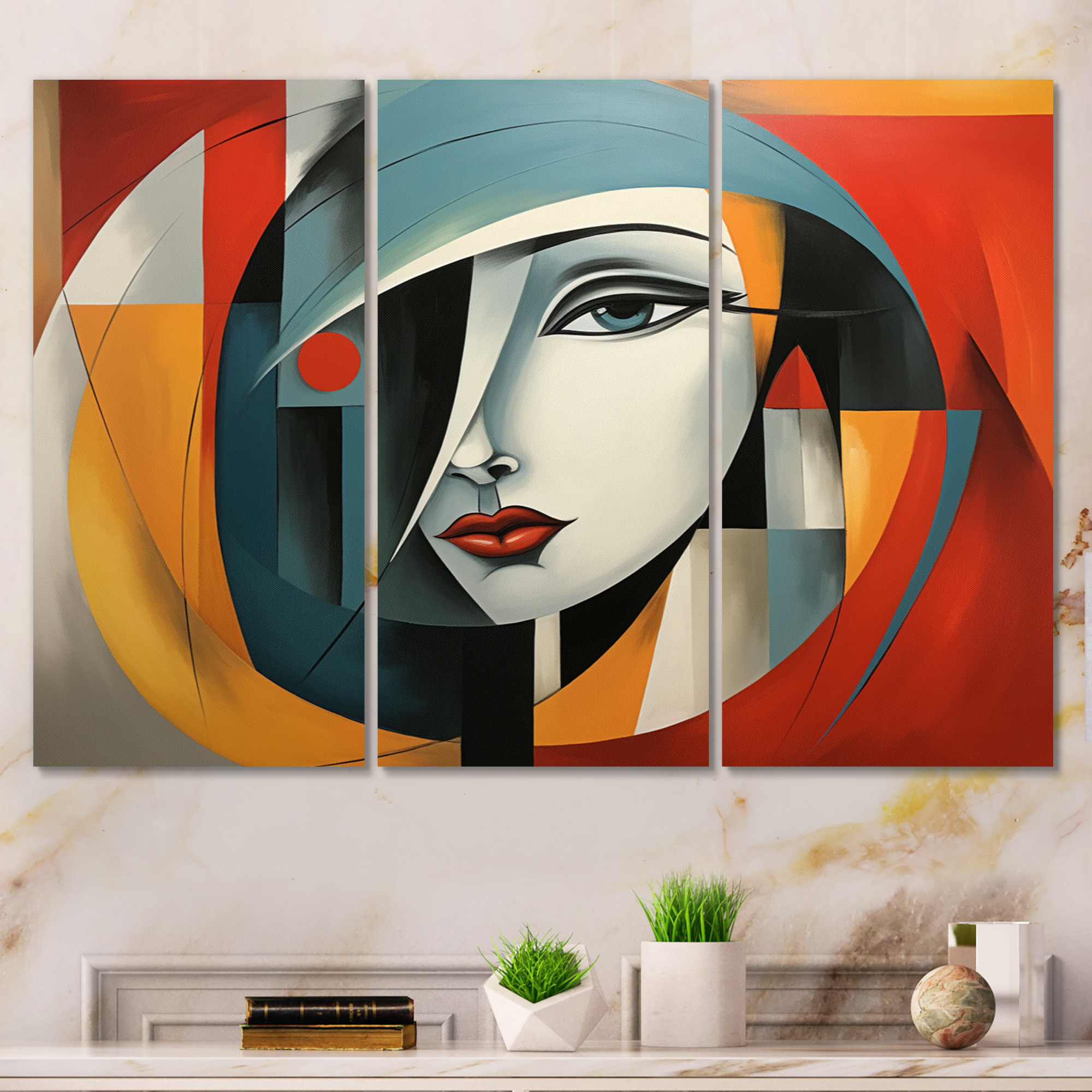 Design Art Cubism Geometric Portrait IV - Cubism Metal Wall Decor Set ...