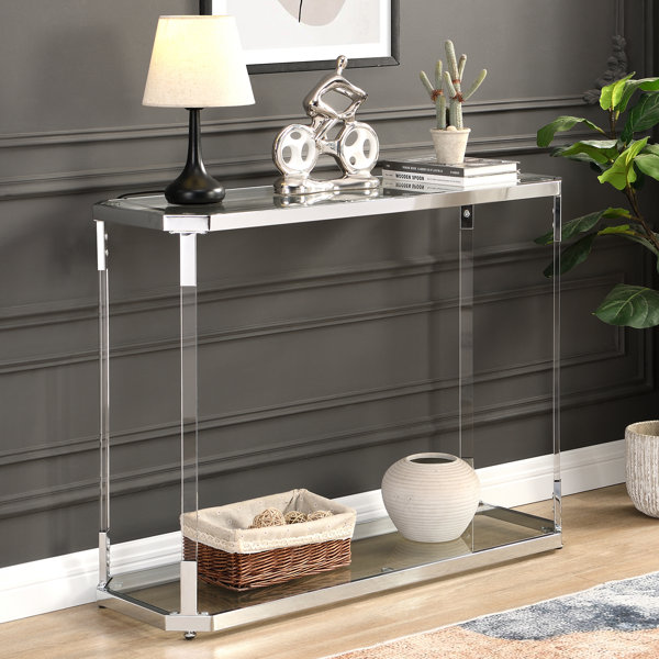 Ivy Bronx Modern Chrome And Acrylic Console Table With Glass Top And ...