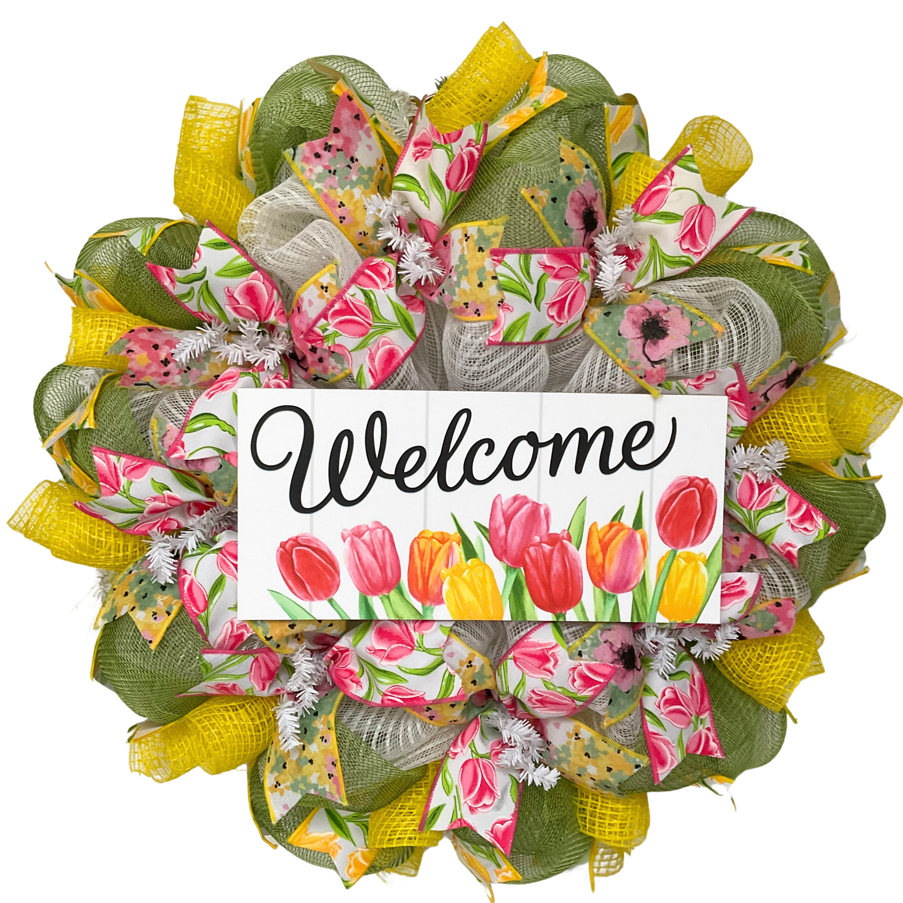 Gracie Oaks Welcome Spring Tulips Wreath Handmade | Wayfair