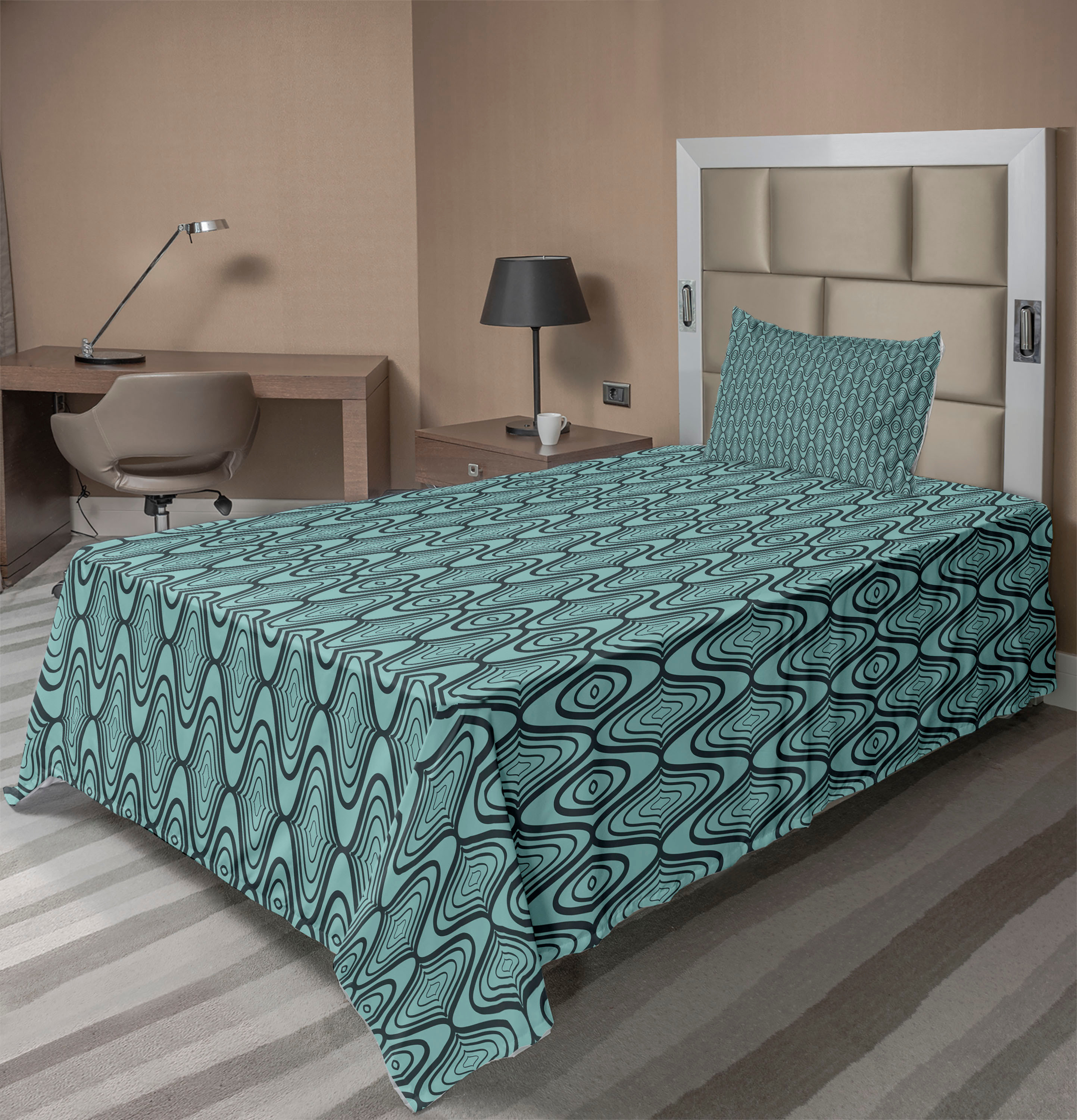 Ambesonne Grey and Turquoise Sheet Set Abstract Waves Pale Slate Blue ...