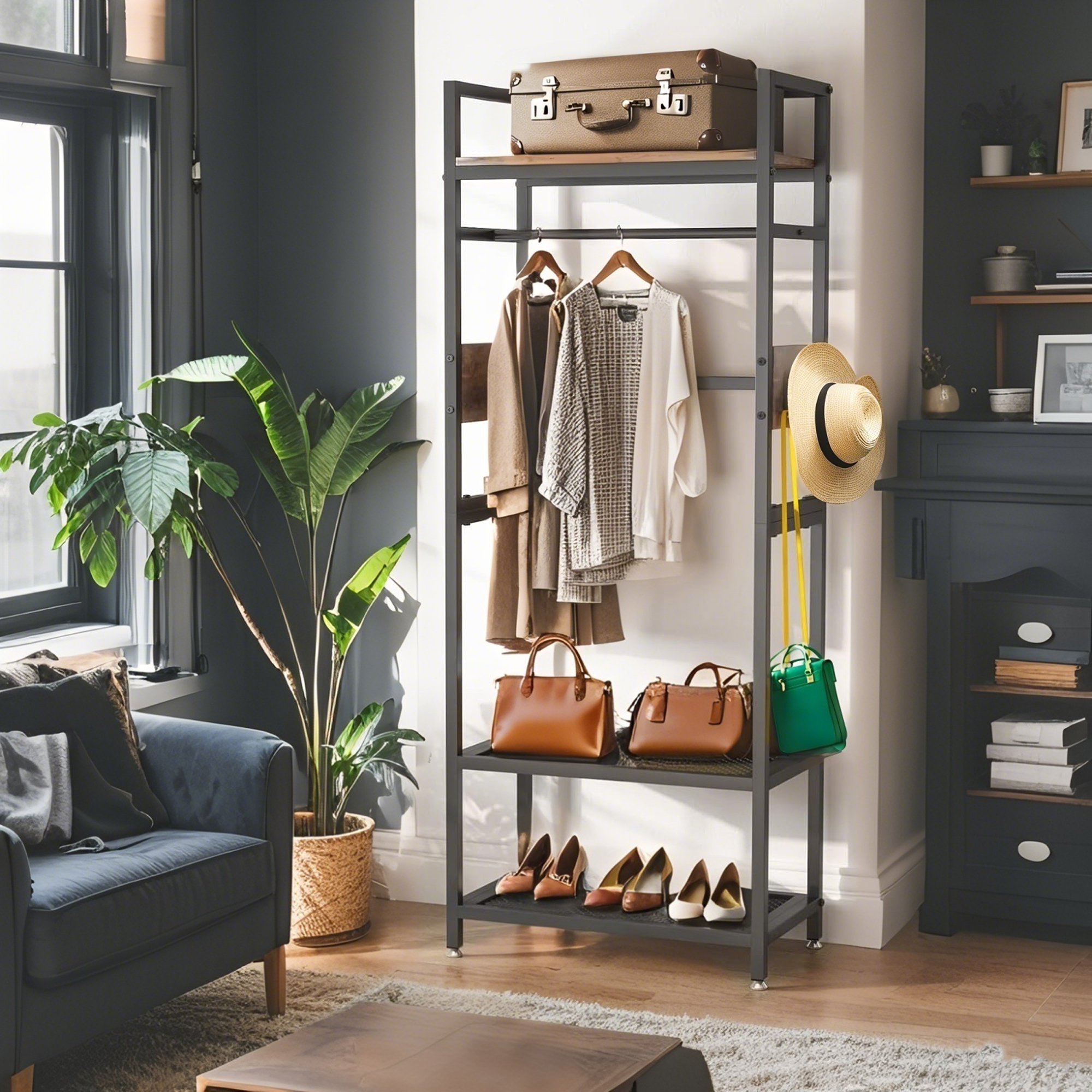 17 Stories Freestanding Clothing Racks, Small Entryway Coat Garments ...