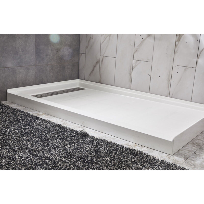 Avora Bath 3x6 White Acrylic Alcove Shower System with Silver Grout ...
