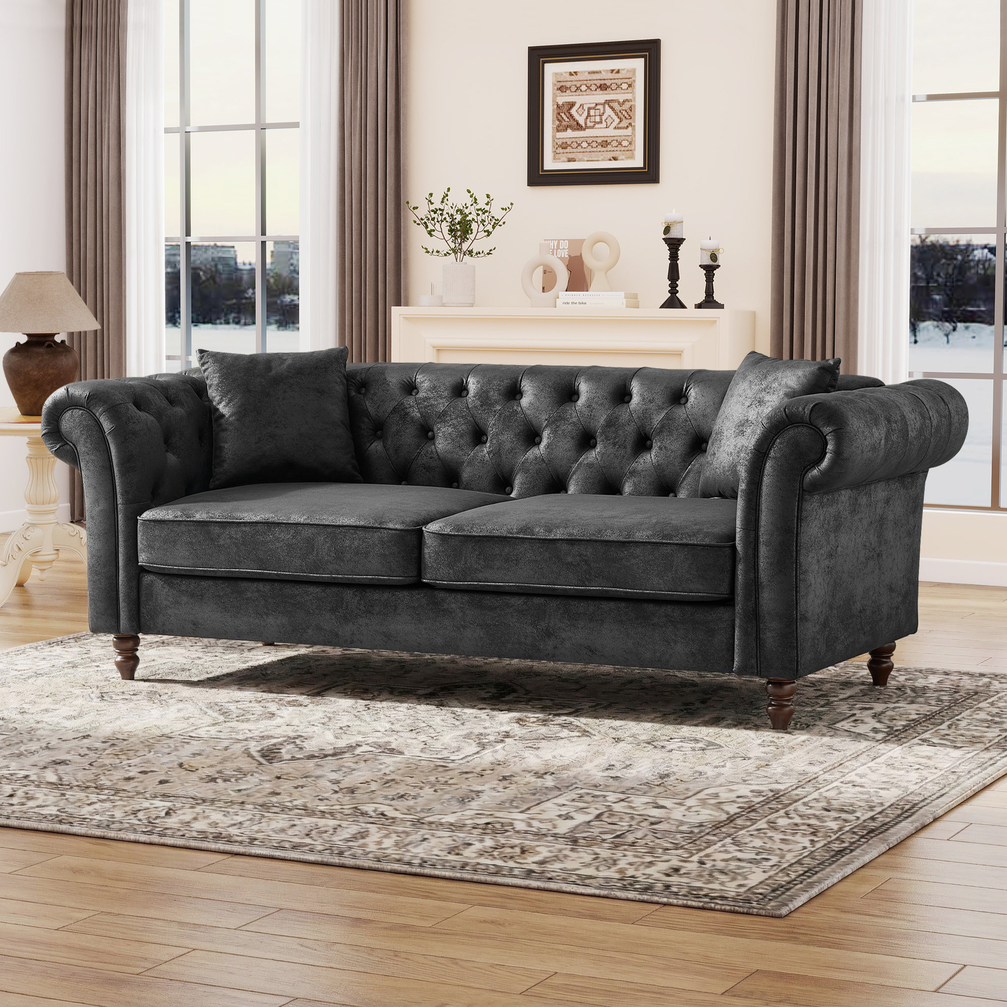 Ebern Designs 83" Bouie Sofa Upholstered 3-seater Couch With Throw ...
