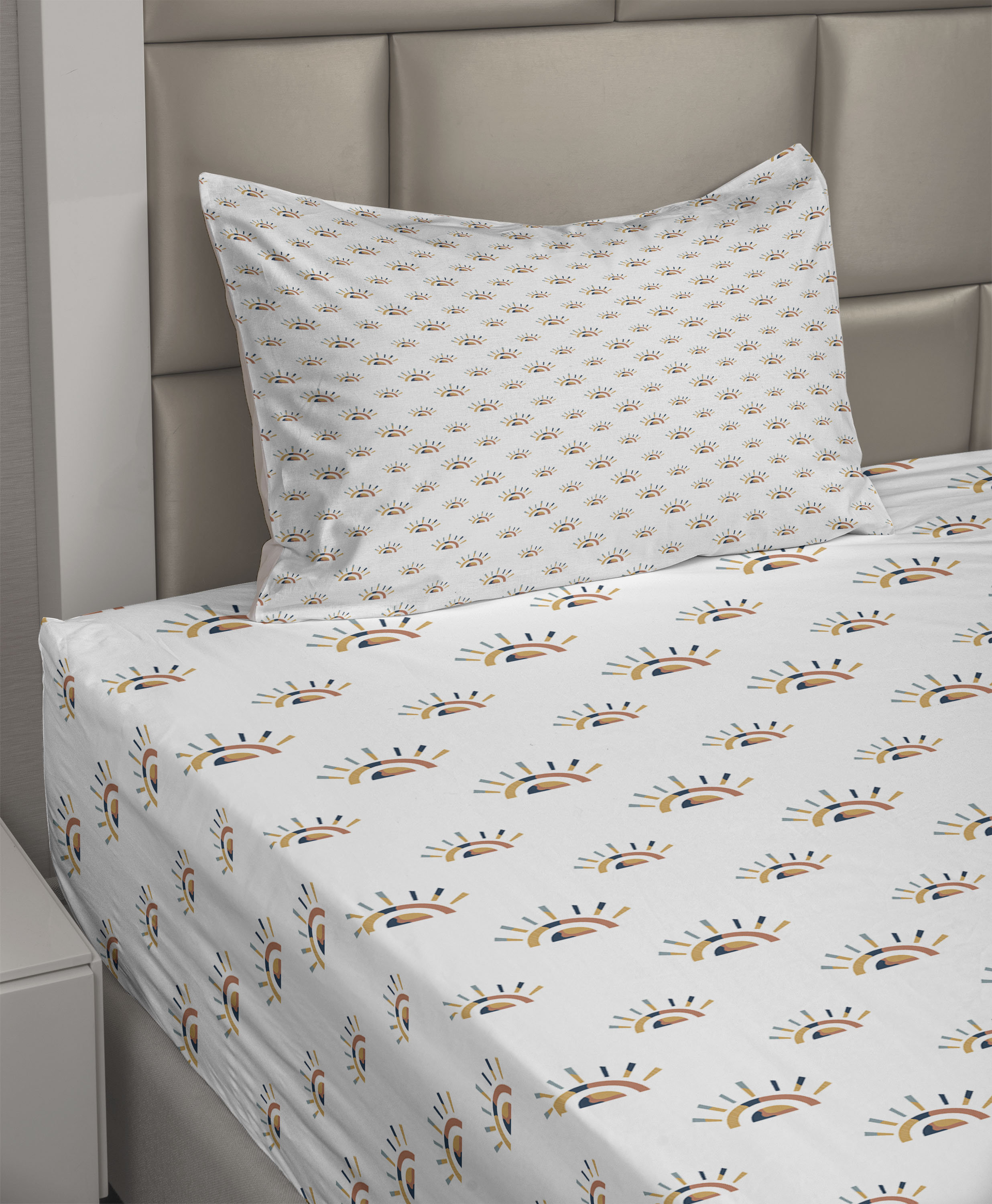 Ambesonne Bohemian Sheet Set Colorful Sun and Earth Art Pale Rust and ...