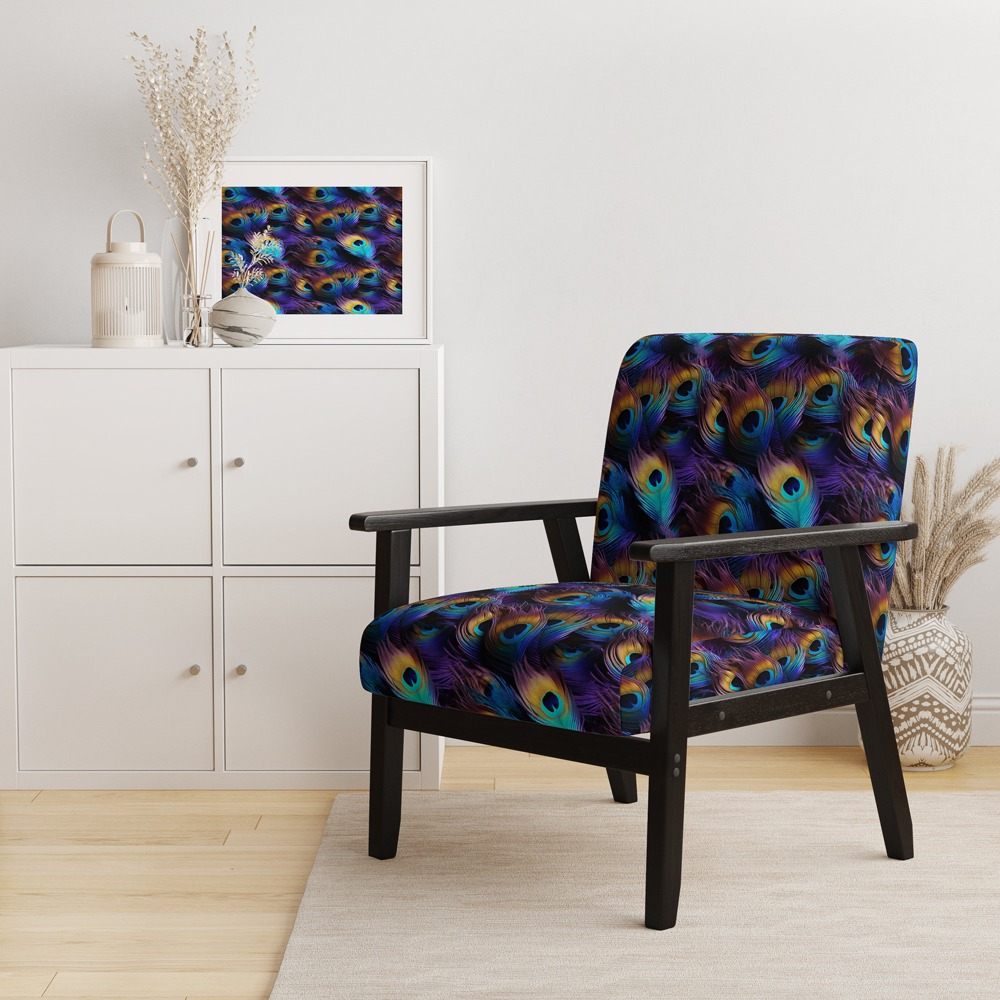 Bungalow Rose Blue And Pruple Vibrant Feather - Upholstered Bohemian ...