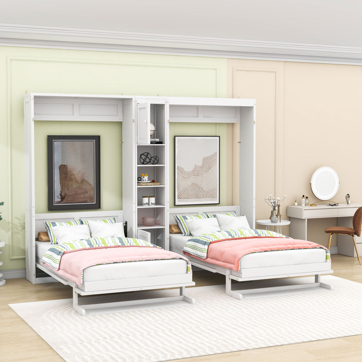 Red Barrel Studio Dual Twin Murphy Beds Unit with Convertible Shelf ...