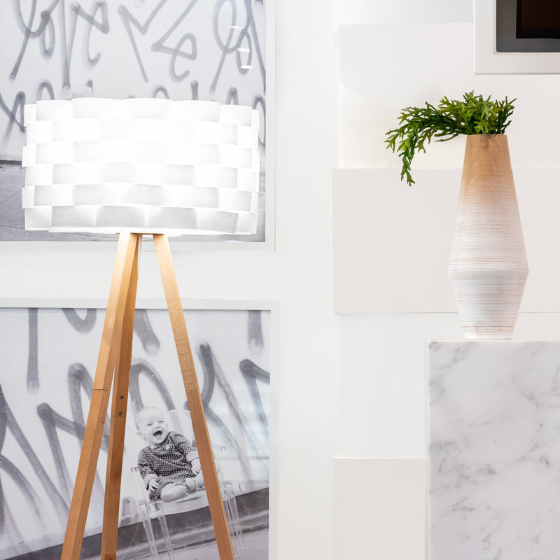 Brightech Bijou 60 in. Wood Farmhouse LED Floor Lamp with Drum Shade ...