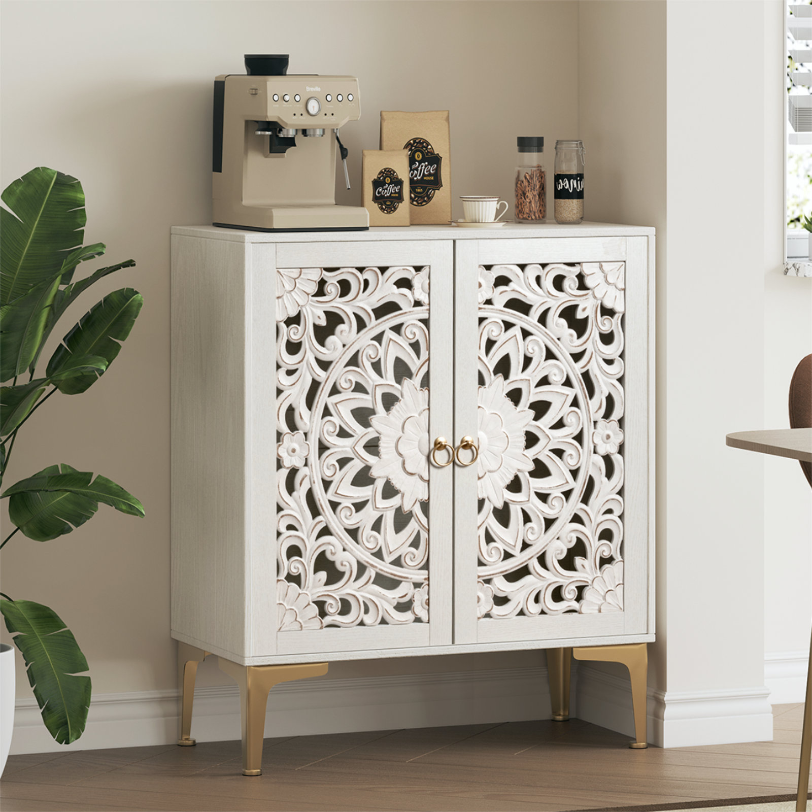 Mercer41 White Accent Chest,Accent Cabinet with Doors,Sideboard Buffet ...