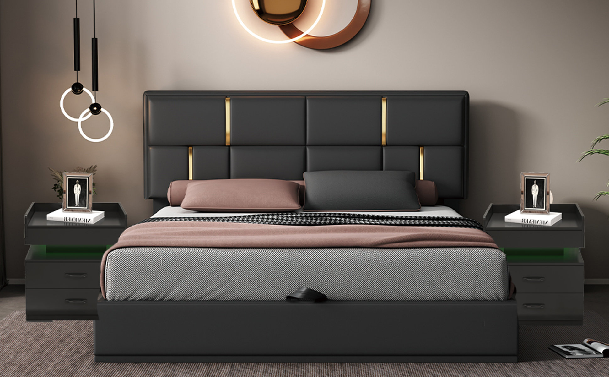 Wrought Studio Ensemble de chambre avec grand lit 3 pièces Eleasha ...
