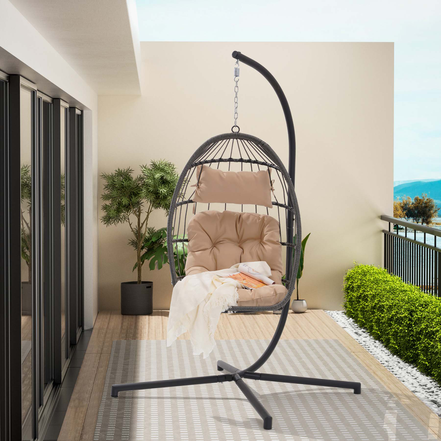 Bungalow Rose Elizeo Swivel Rattan Outdoor Hanging Chair Lounge Chair ...