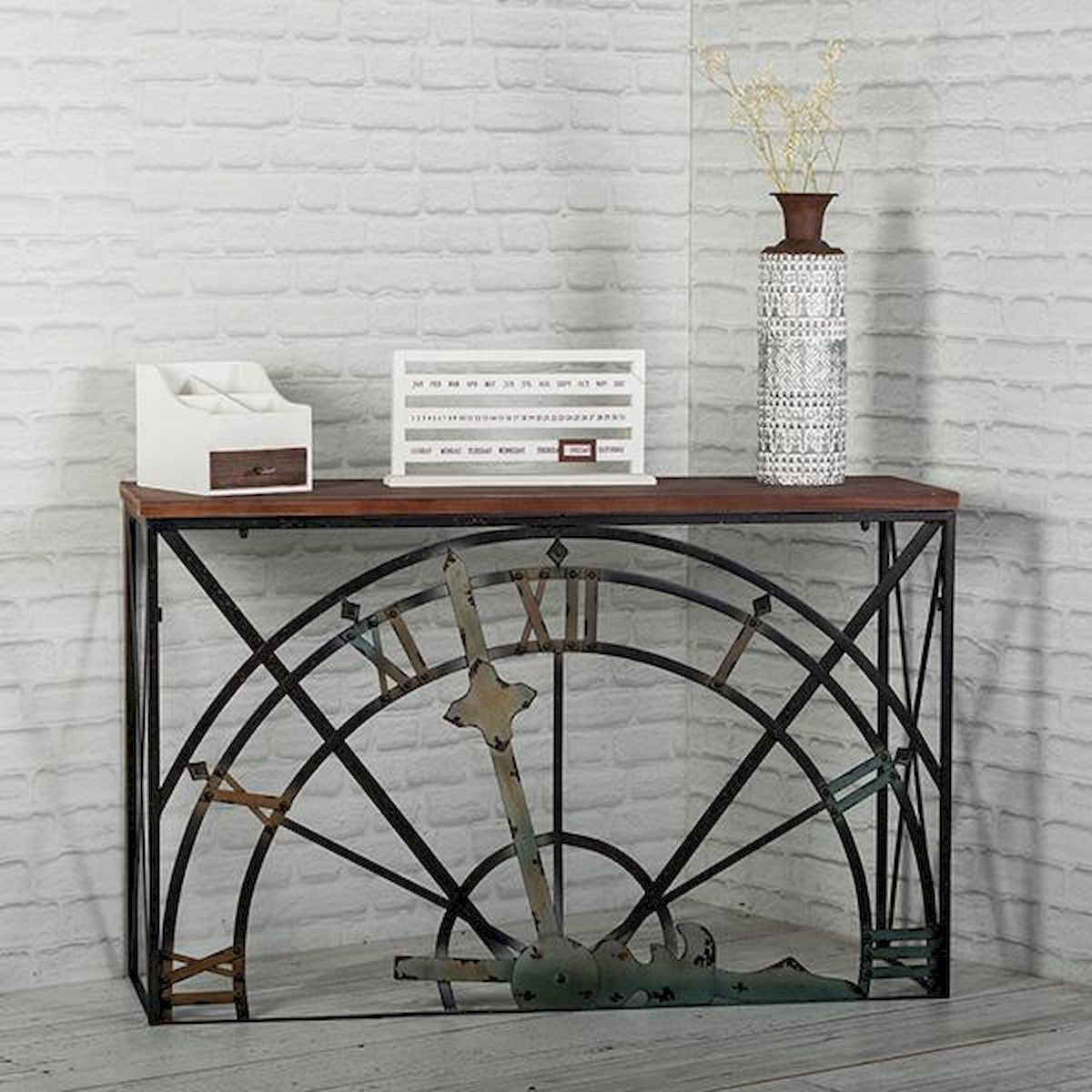 17 Stories Half A Clock Frame With Wooden Shelf Accent Table | Wayfair