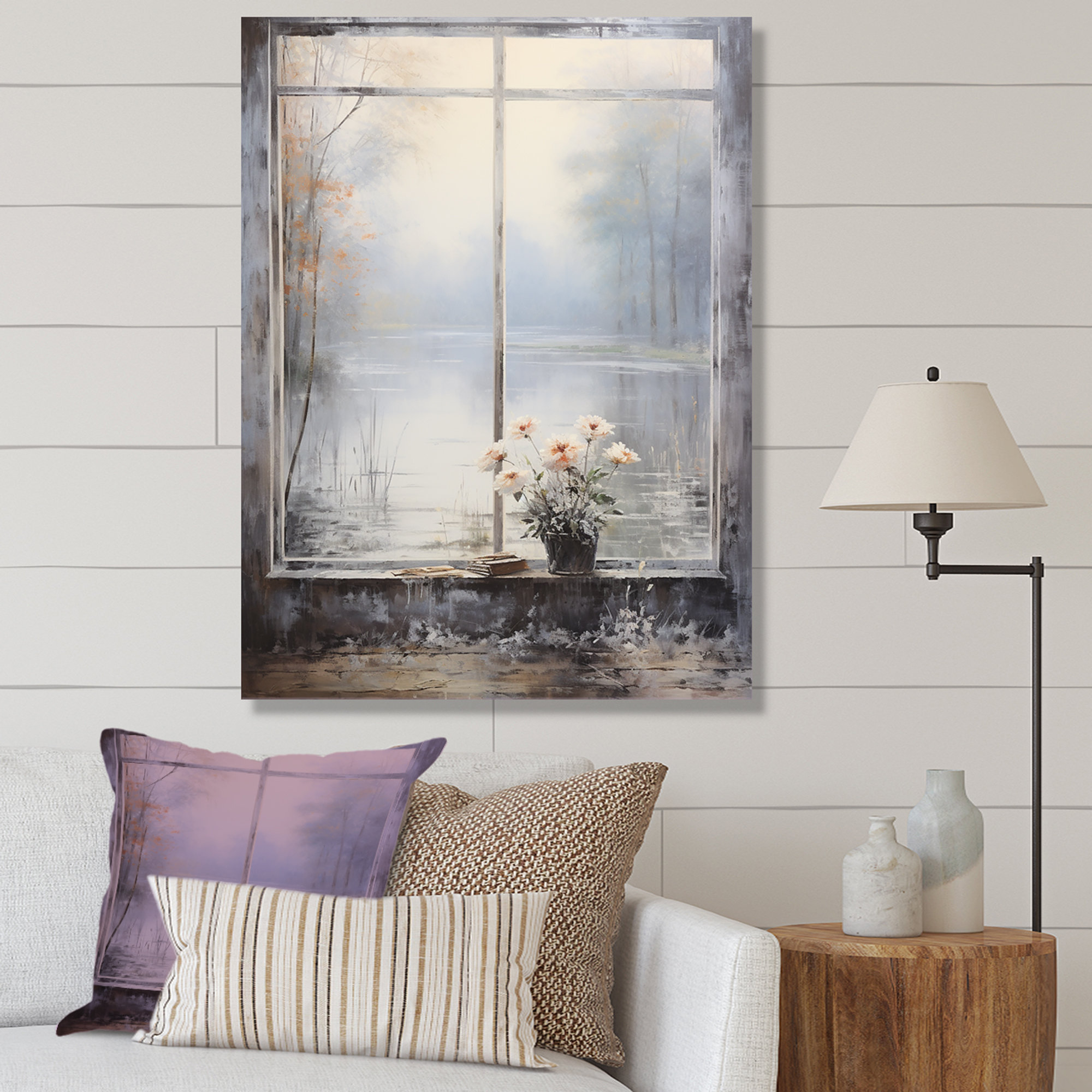 Lark Manor™ Grey Misty River Window View II - Farmhouse Windows Wall ...