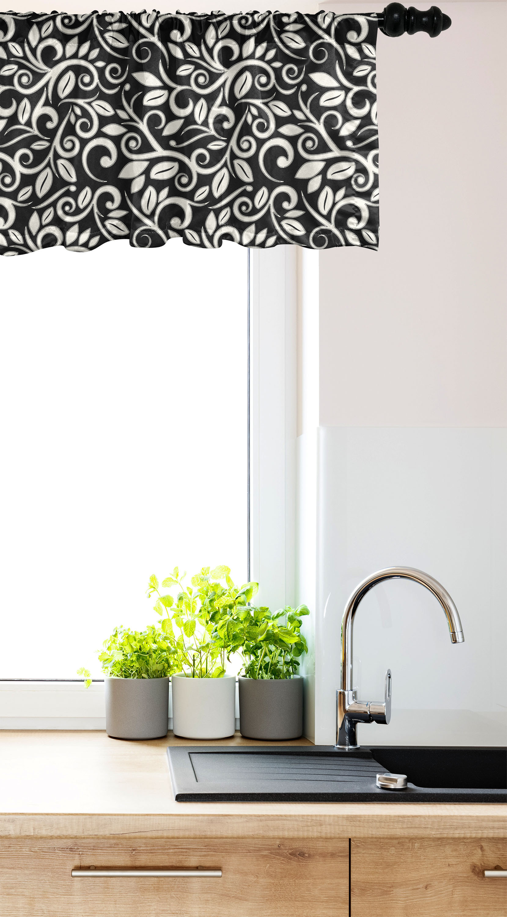 Ambesonne Vines Valance Pack of 2 Monotone Grape Leaves Art Charcoal ...