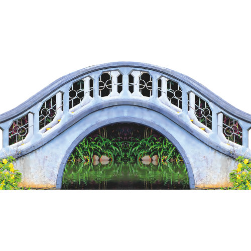 Wet Paint Printing SP13311 Zen Garden Arch Bridge Bush Pond Water Prop ...